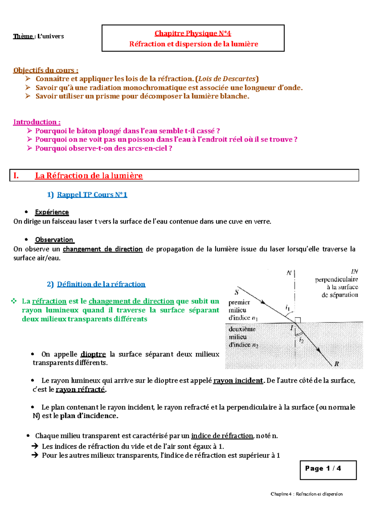 Chapitre physique dispersion refraction lumi copie 1 - Chapitre 4 ...