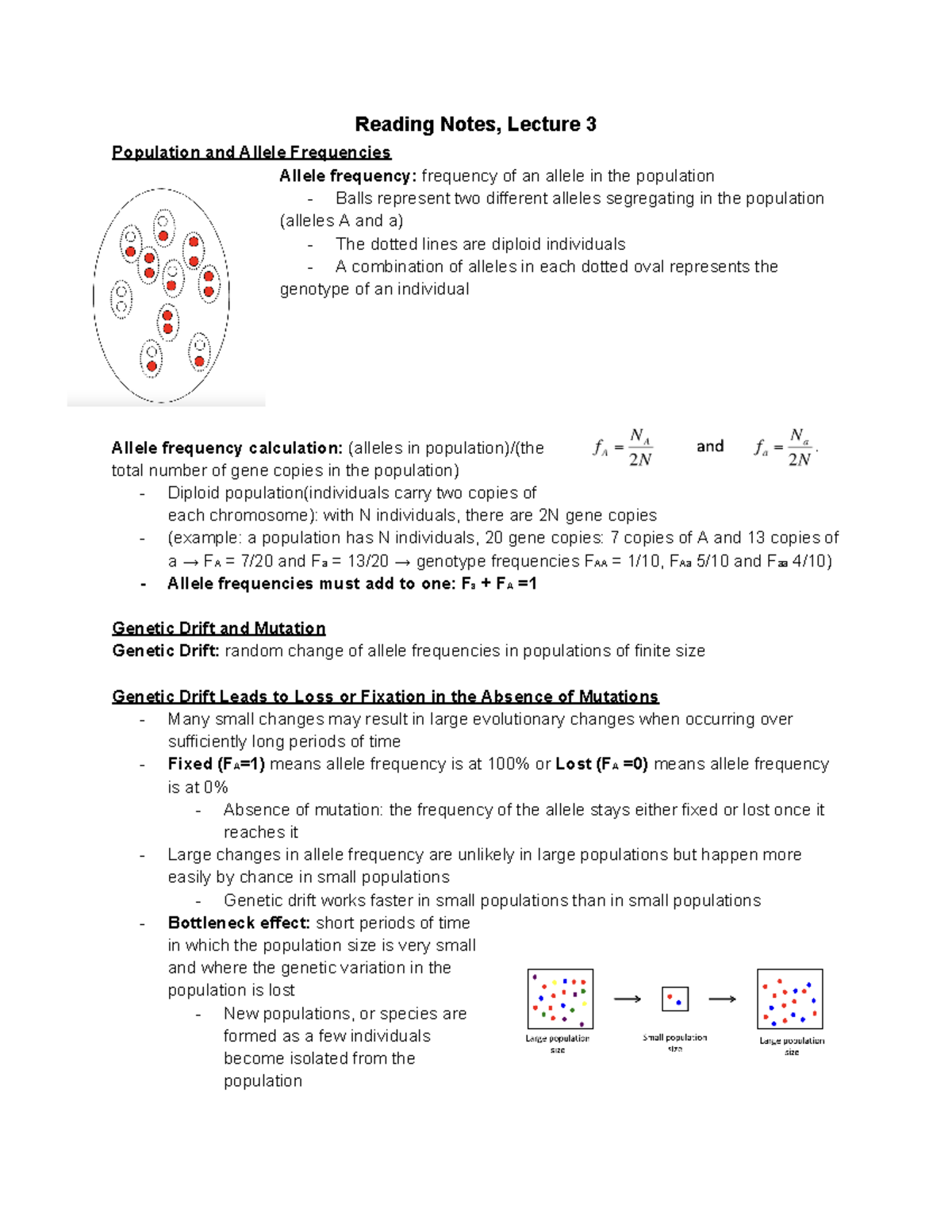 Lecture_Notes_3 - Reading Notes, Lecture 3 Population and Allele ...