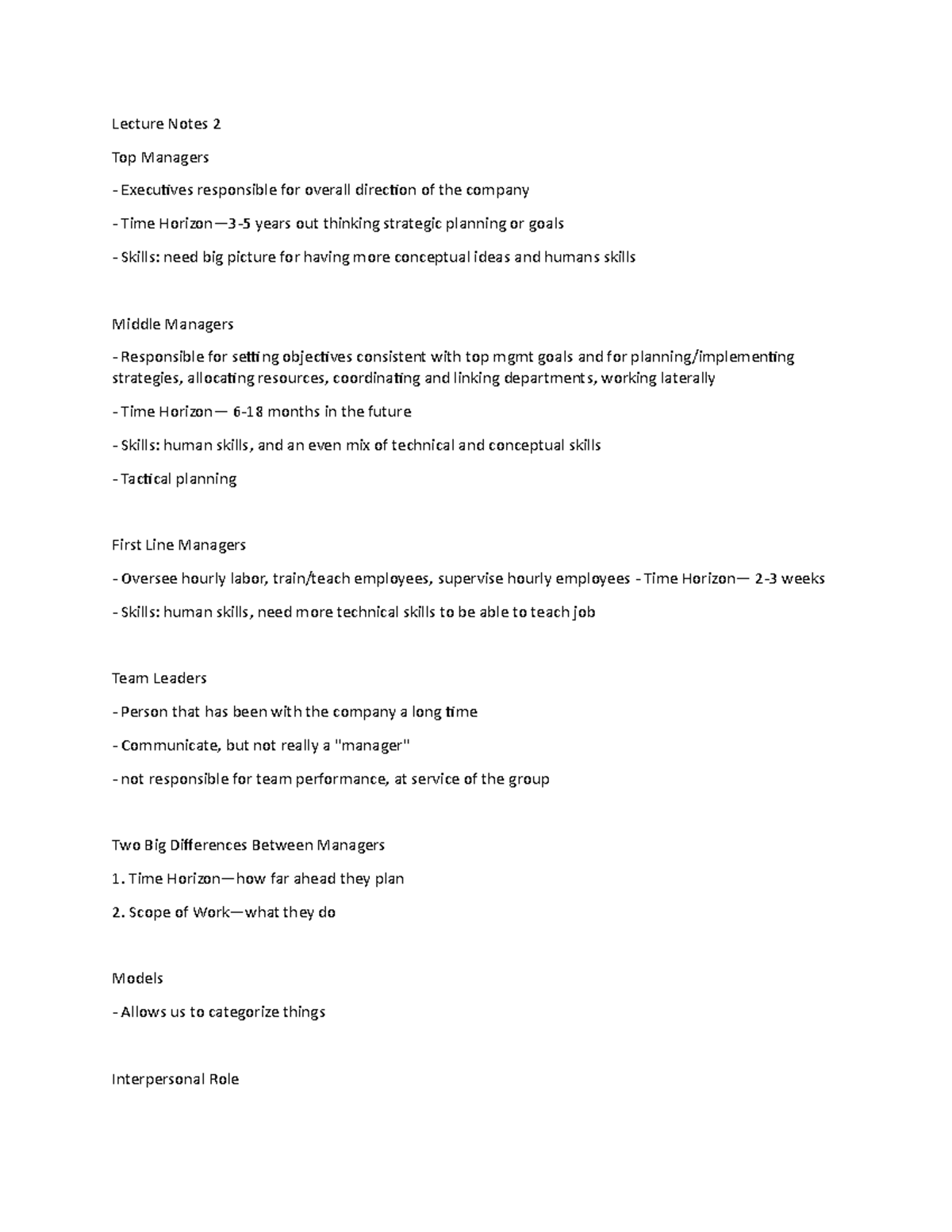 Principles of Management MAN 3025 Lecture note 2 - Lecture Notes 2 Top ...