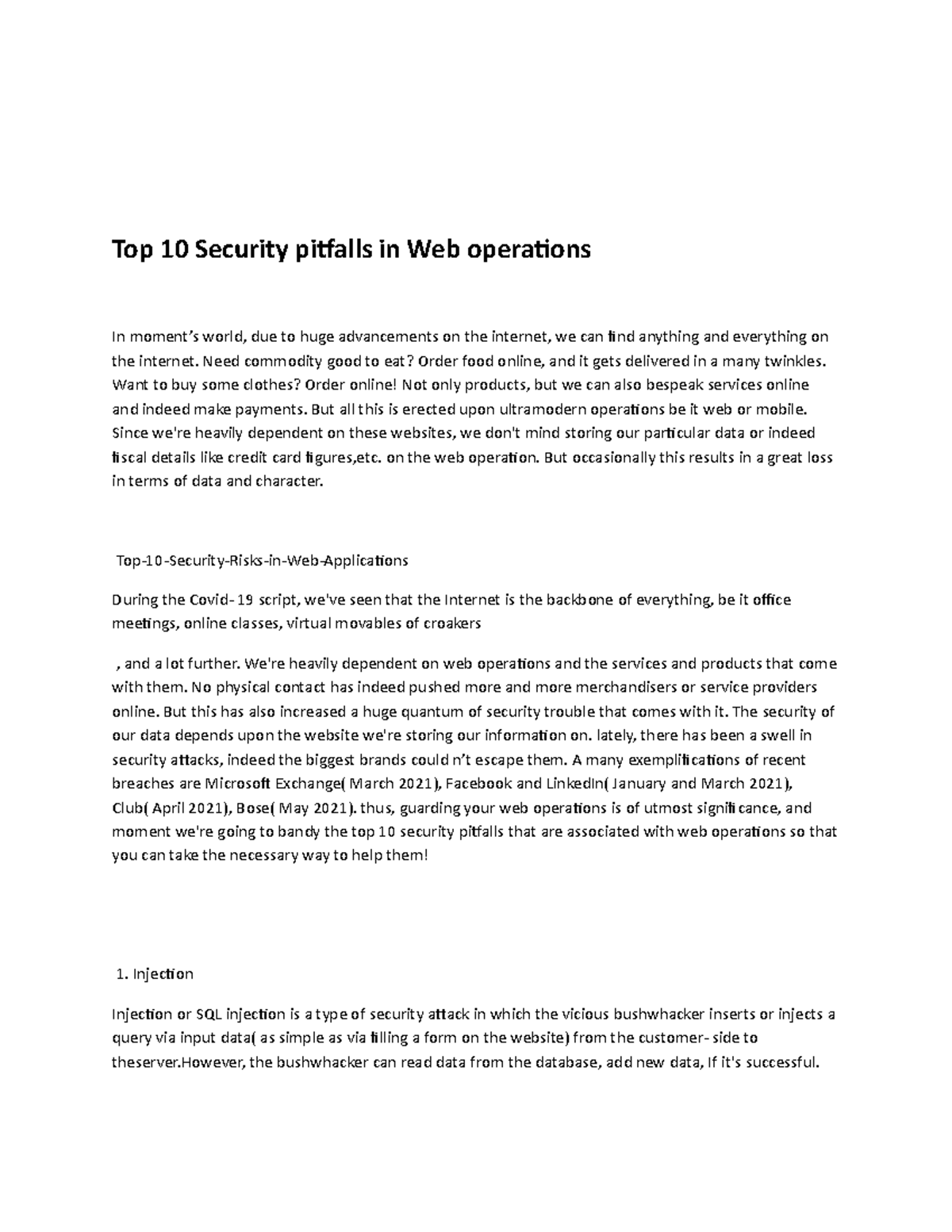 Top 10 Security pitfalls in Web operations - Need commodity good to eat? Order food online, and ...