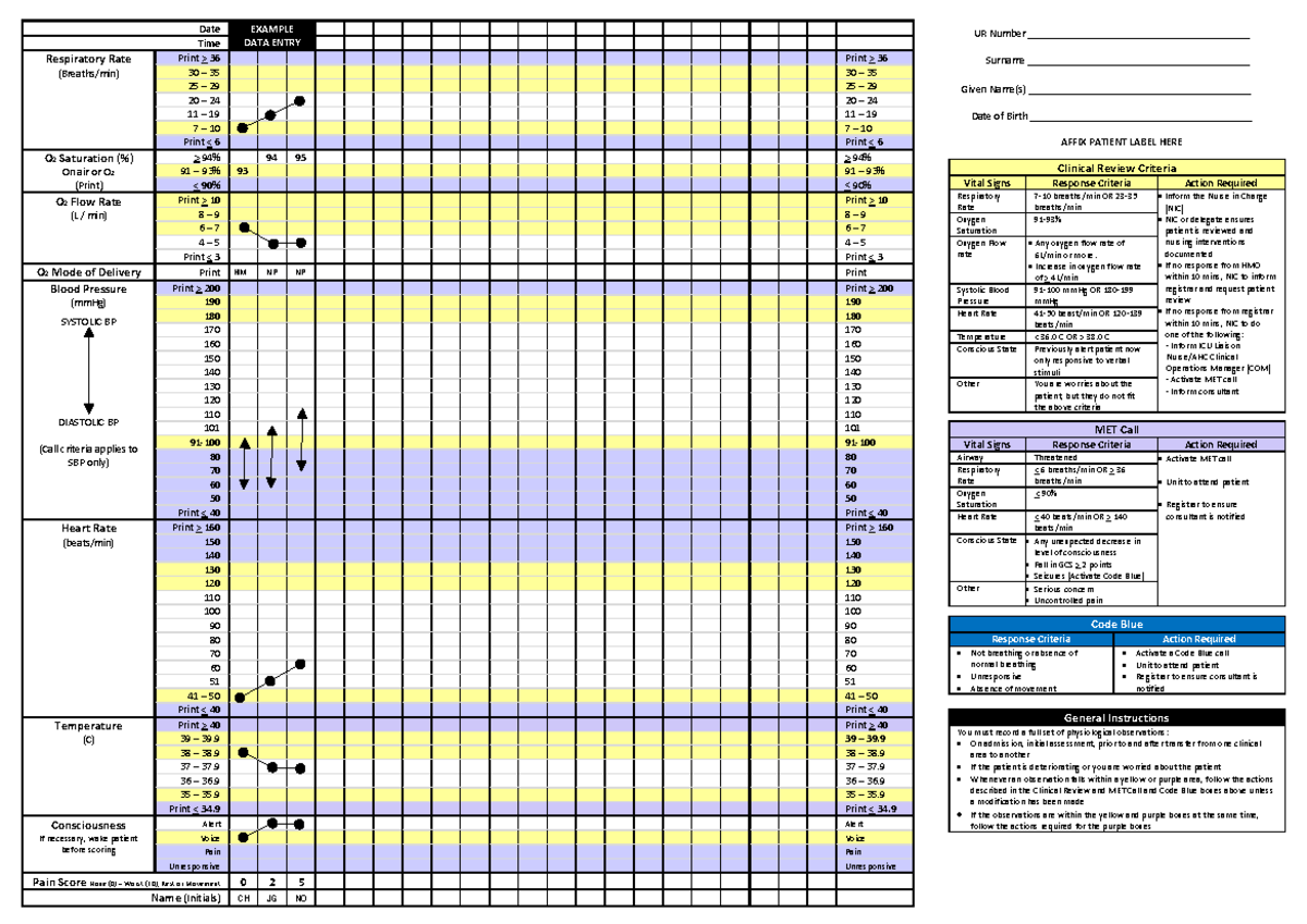 Vital Signs chart - Date EXAMPLE Time DATA ENTRY Respiratory Rate ...