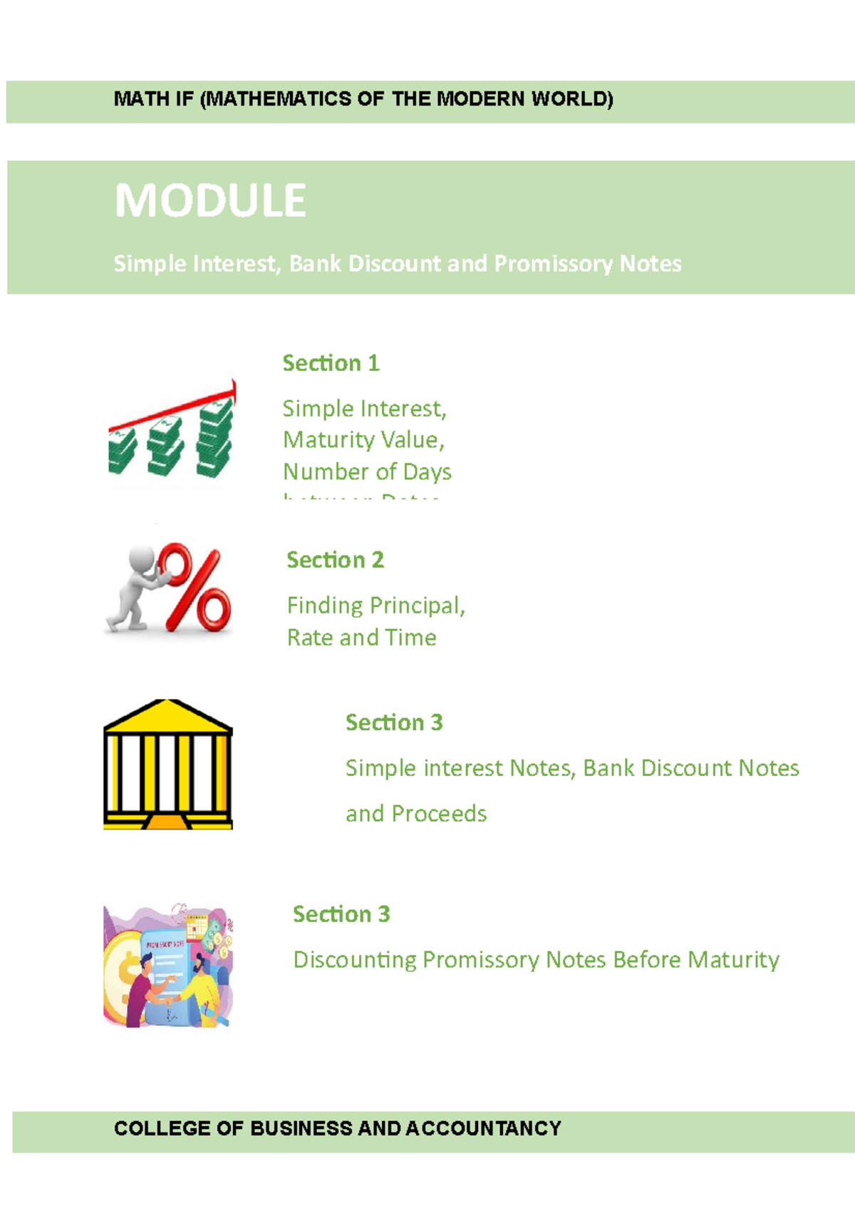 Module 1 Simple Interest Bank Discount and Promissiory Notes - MATH IF ...