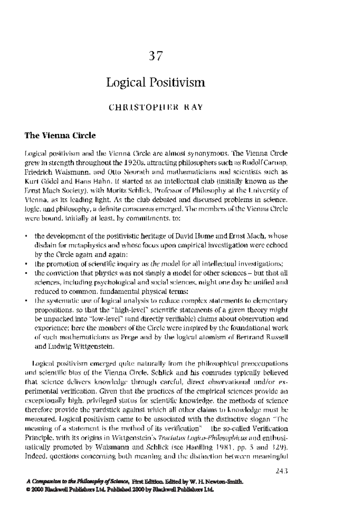 Ray[2017 ]-Logical Positivism - Philosophy - A Companion to the ...