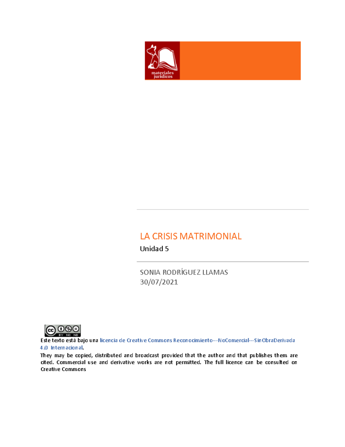 TEMA 5. Crisis Matrimoniales - LA CRISIS MATRIMONIAL Unidad 5 SONIA ...