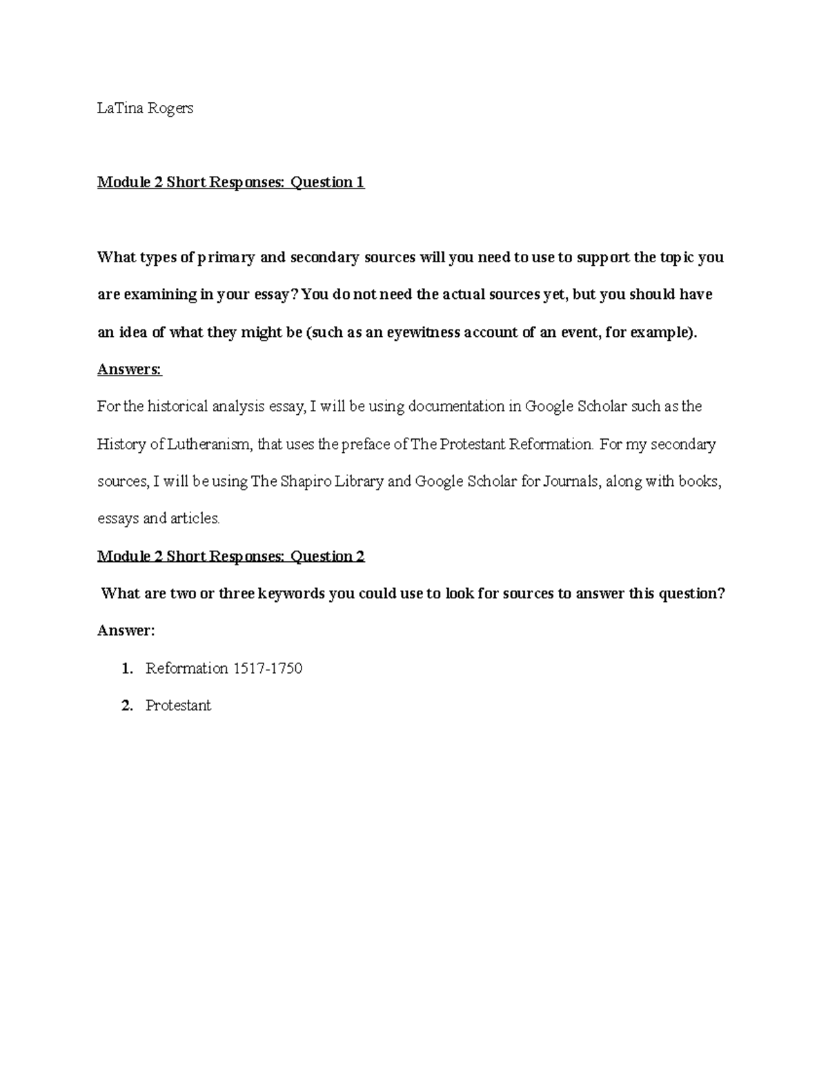 2-2 Module two short responses - LaTina Rogers Module 2 Short Responses ...