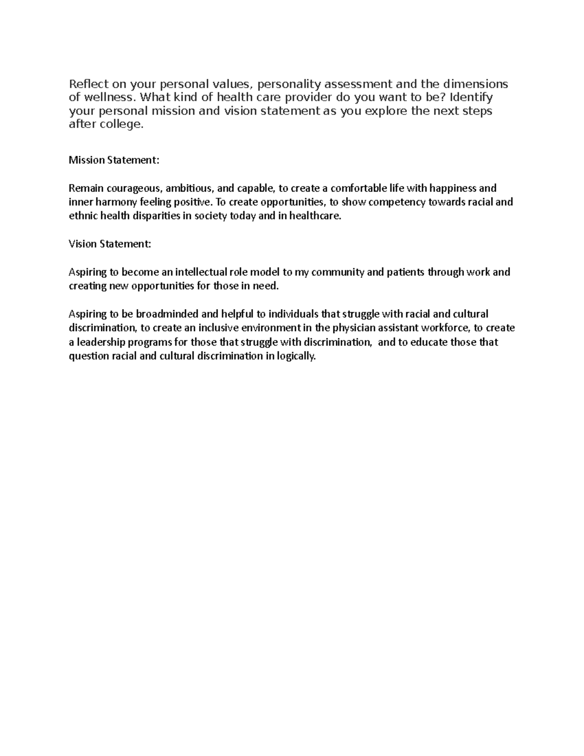 Reflect on your personal values - What kind of health care provider do ...