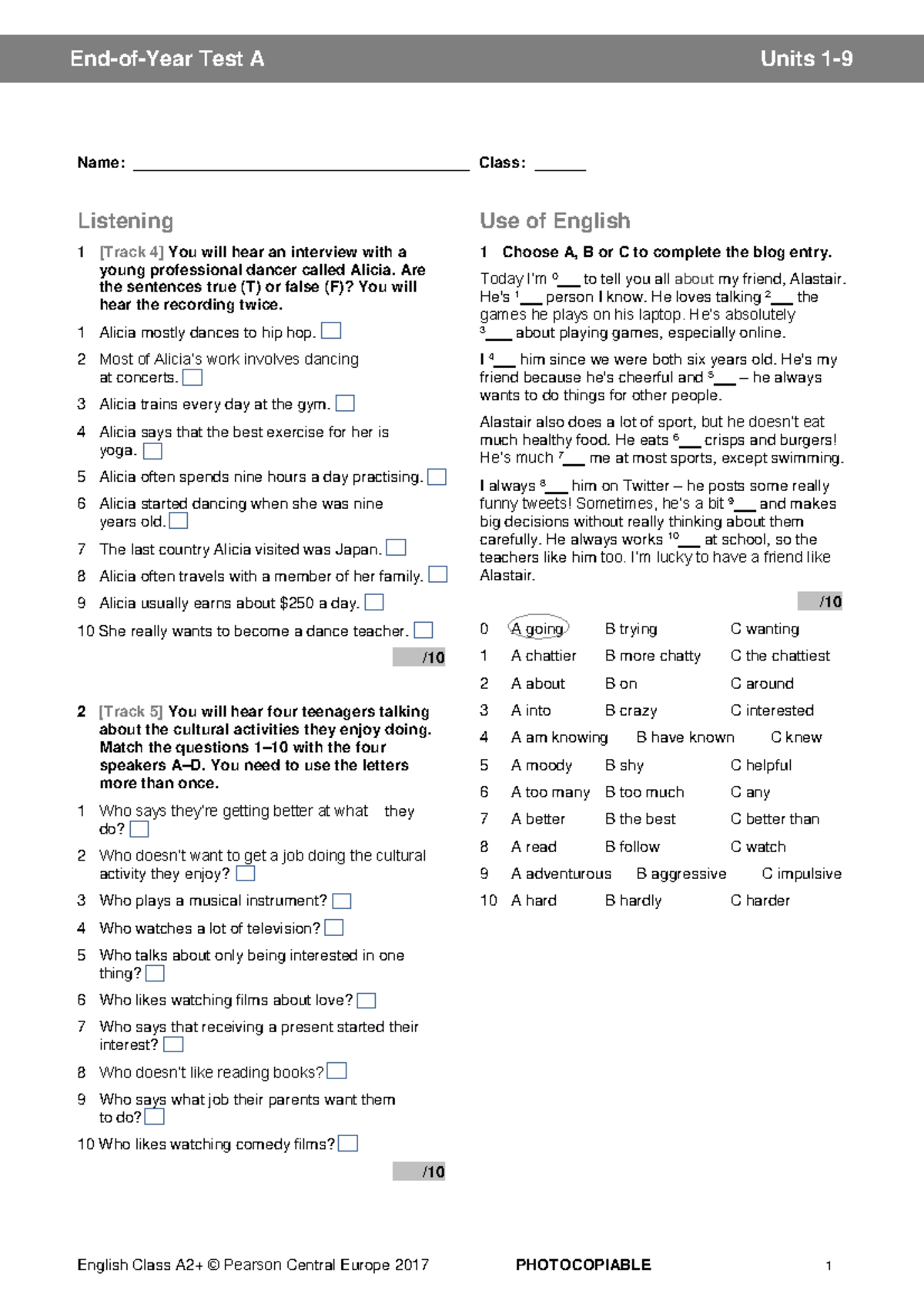 ECA2plus Tests End-of-Year Test A - End of Year Test B Units 1- English ...