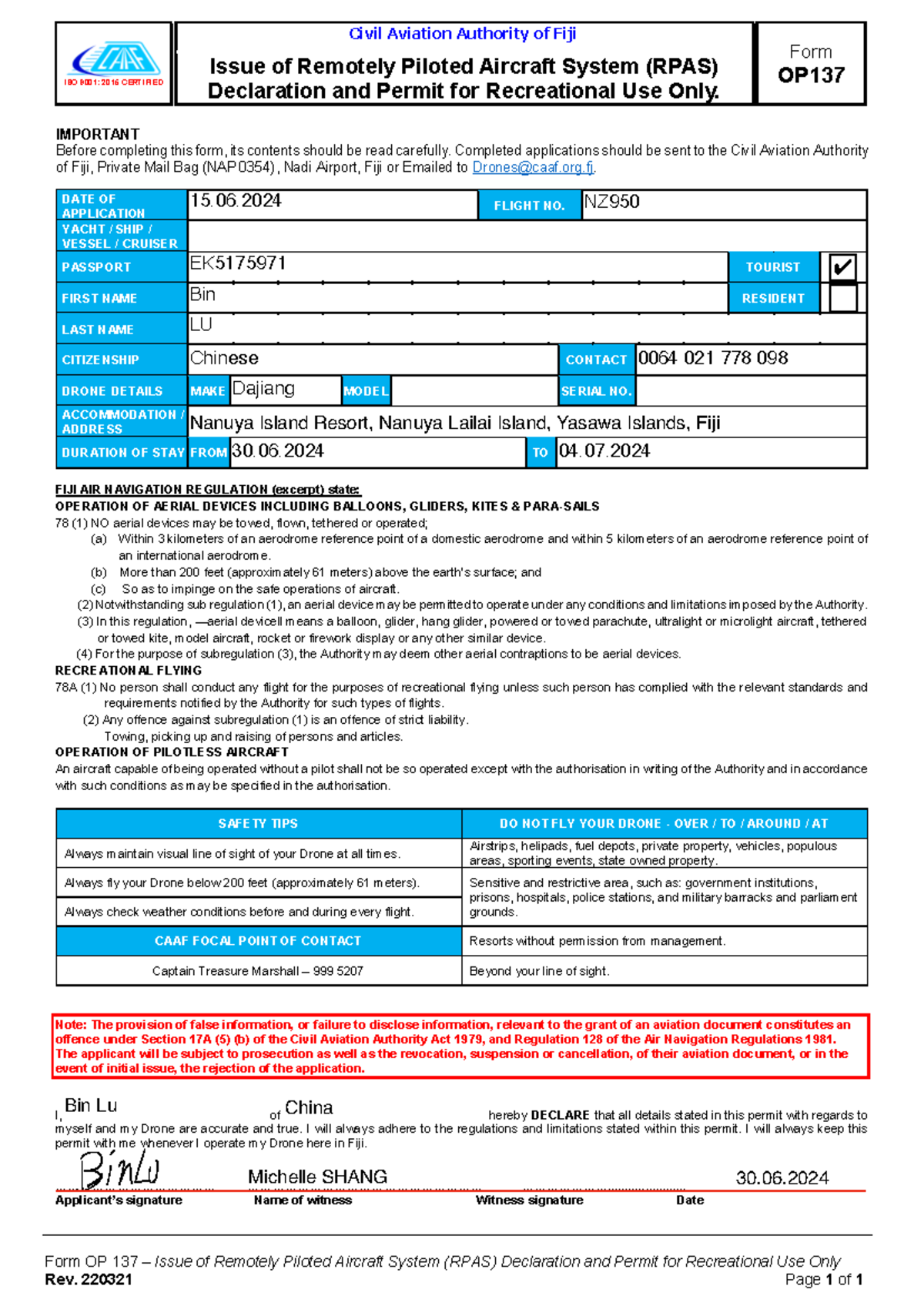OP 137 - Issue of Remotely Piloted Aircraft System (RPAS) Declaration ...