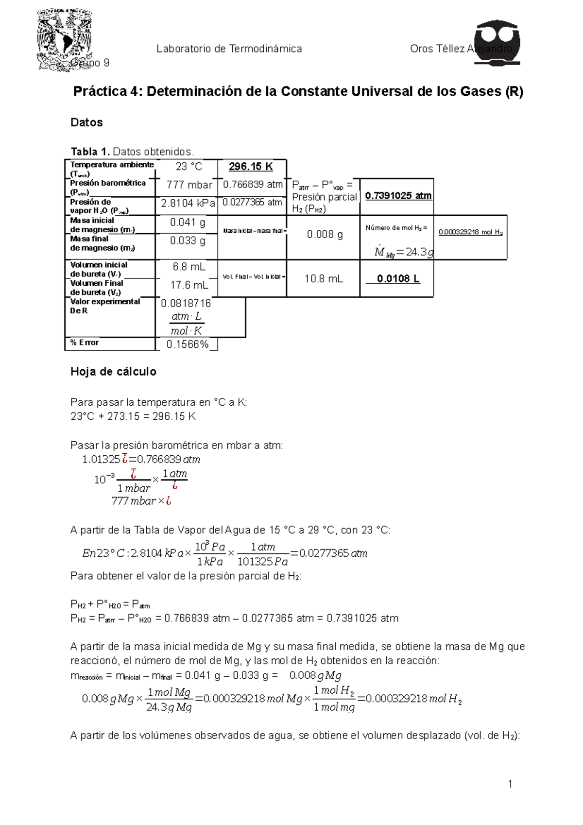 Determinación de la Constante Universal de los Gases R - Laboratorio de ...