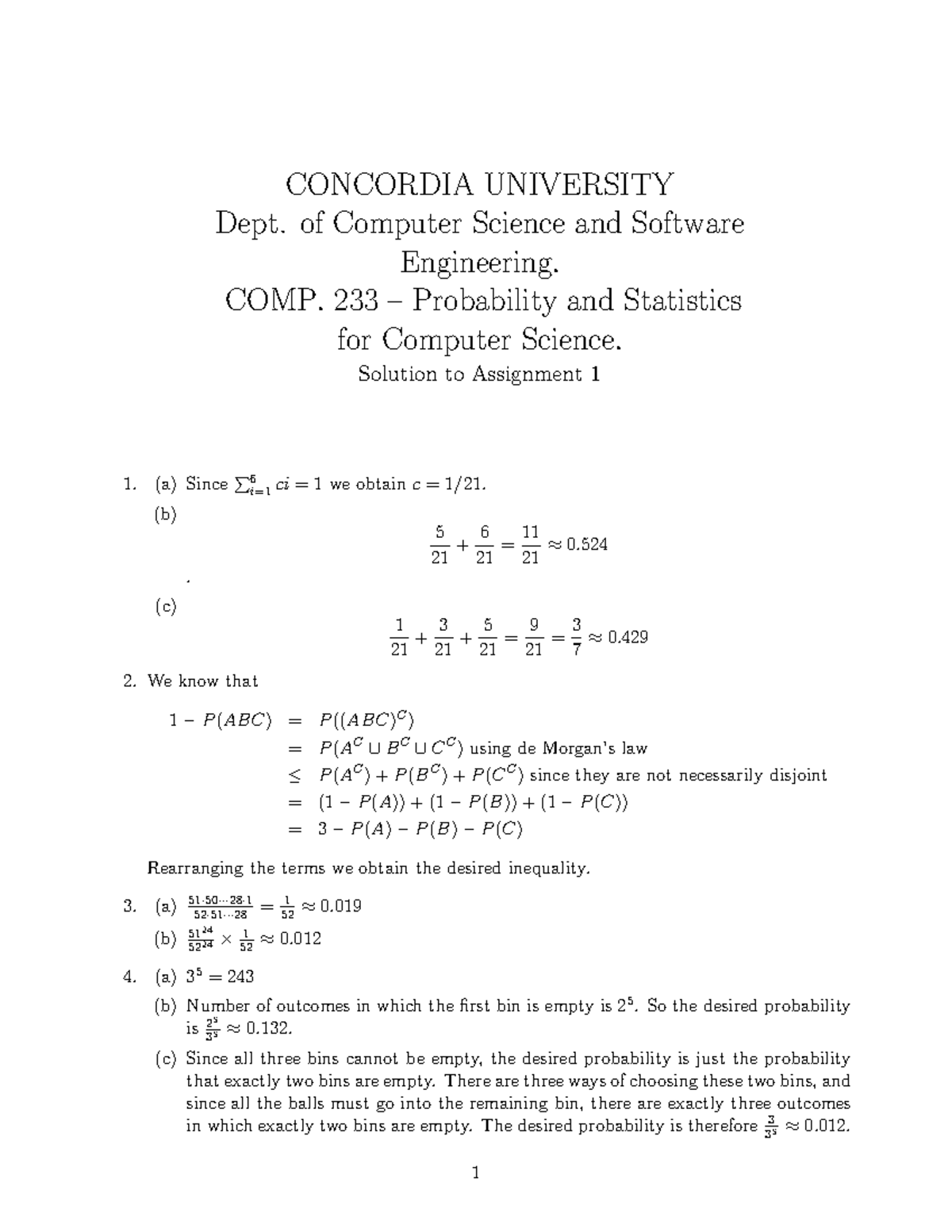 A1 Comp233 W2019 - CONCORDIA UNIVERSITY Dept. of Computer Science and ...