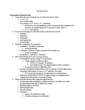 Biochem 2 exam 2 outline - Bioenergetics and Rxns Life and Chemical ...