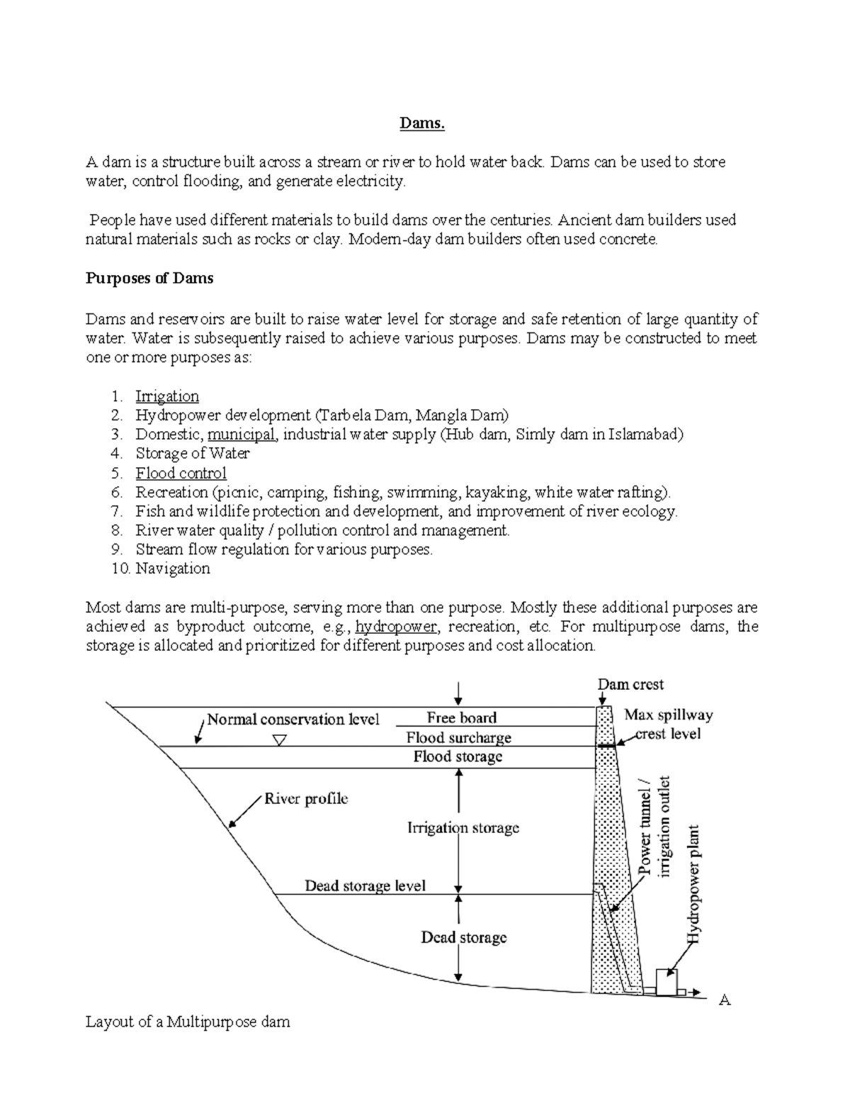 Dams - Civil engineering structures - Dams. A dam is a structure built across a stream or river ...