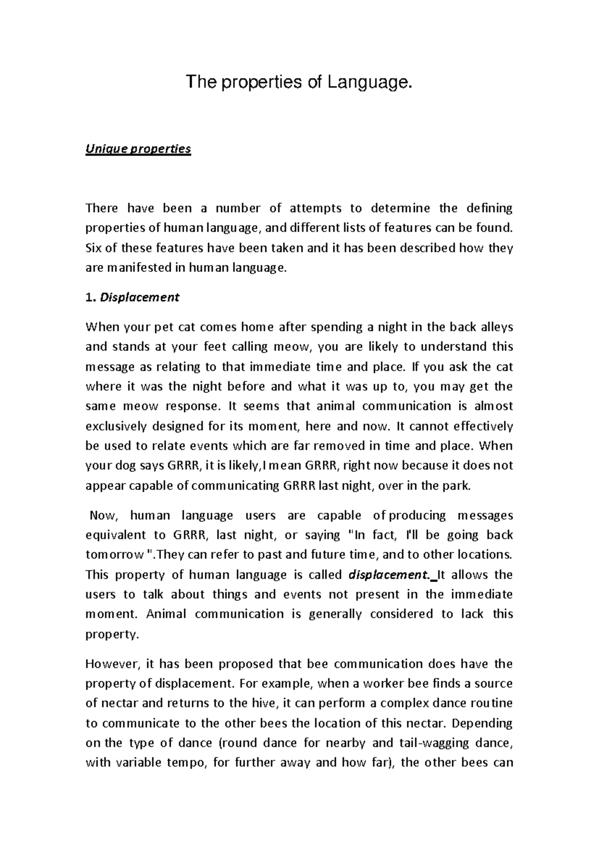The properties of Language 031117 - The properties of Language. Unique ...
