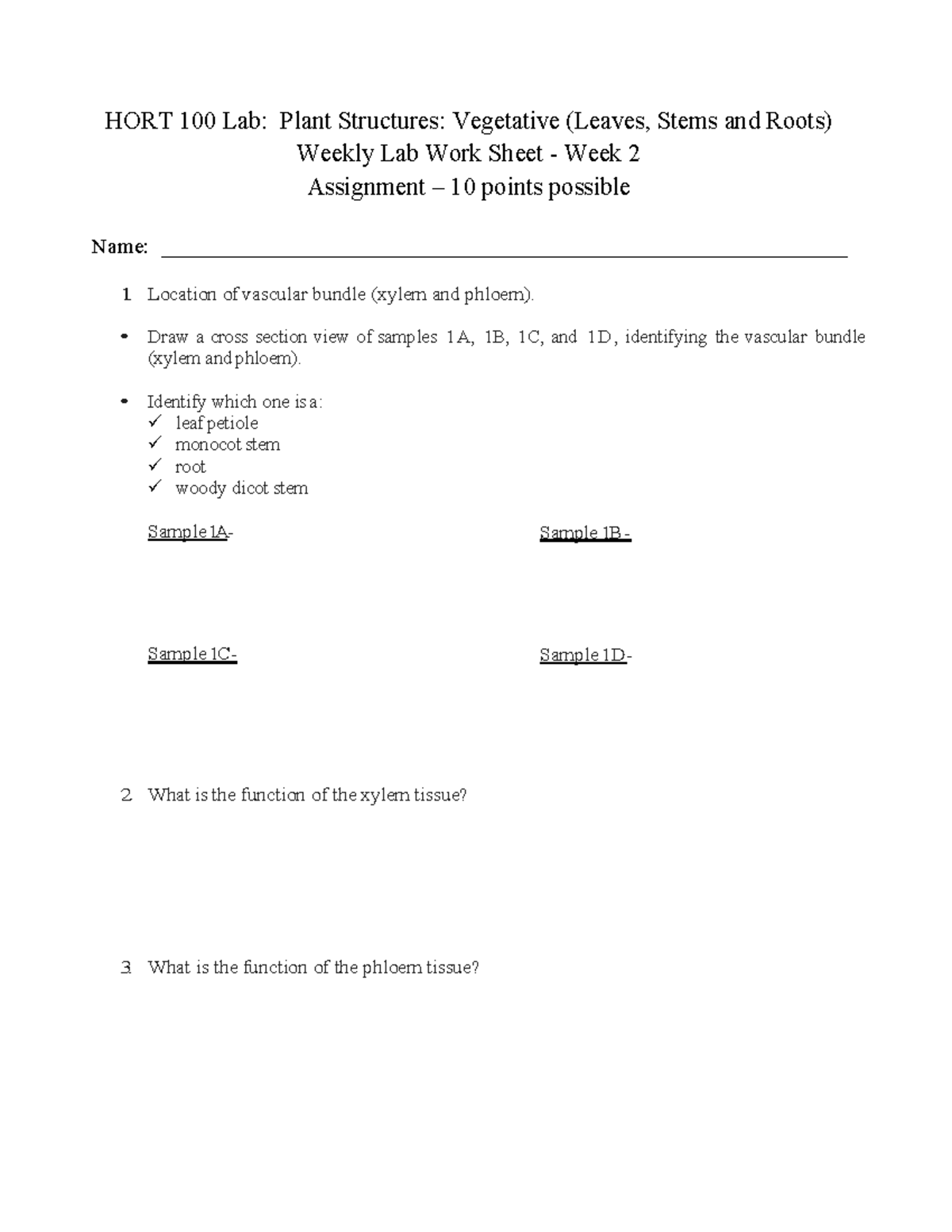 Week 2 Lab Assignment, Vegetative Stuctures Worksheet.HORT 100 - HORT ...
