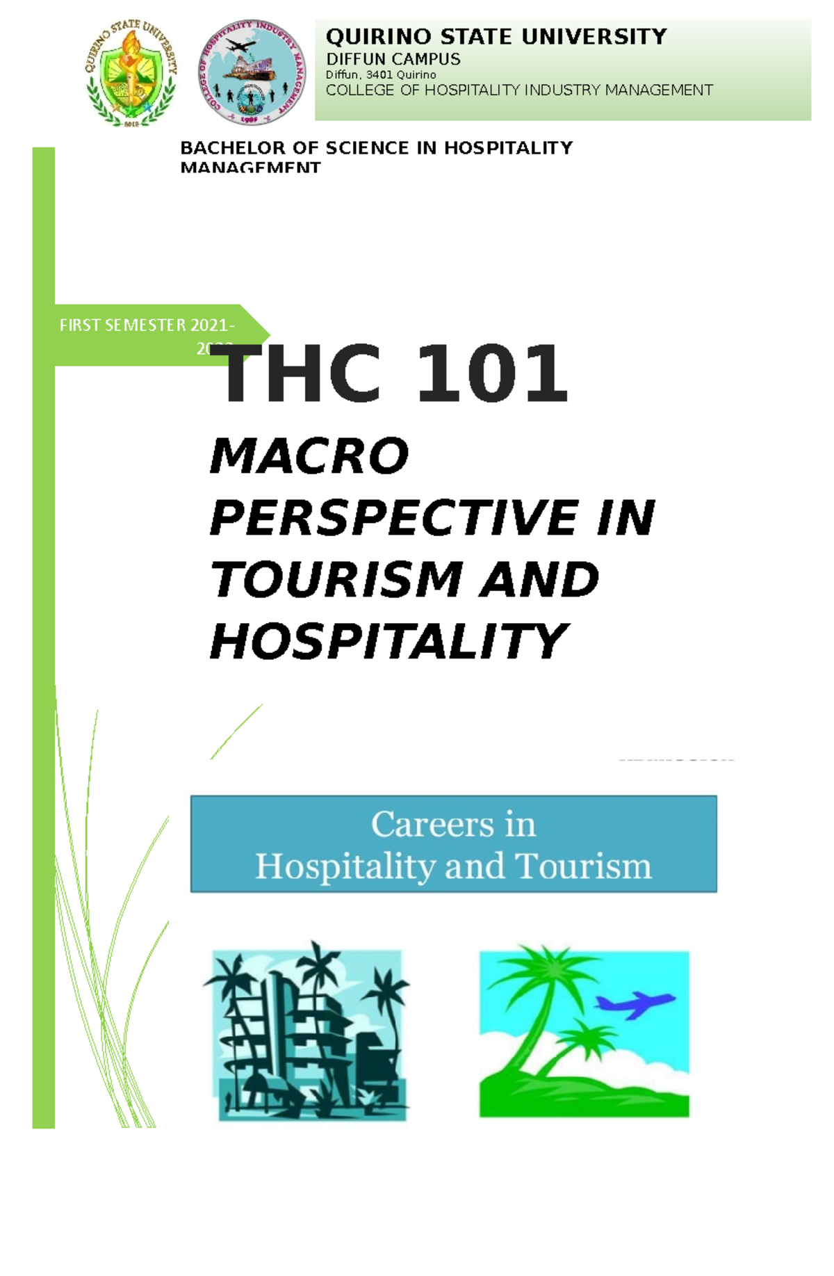 THC 101 Prelim Module - Mark Jefferson L. Mauyao - FIRST SEMESTER 2021- 2022 BACHELOR OF SCIENCE ...