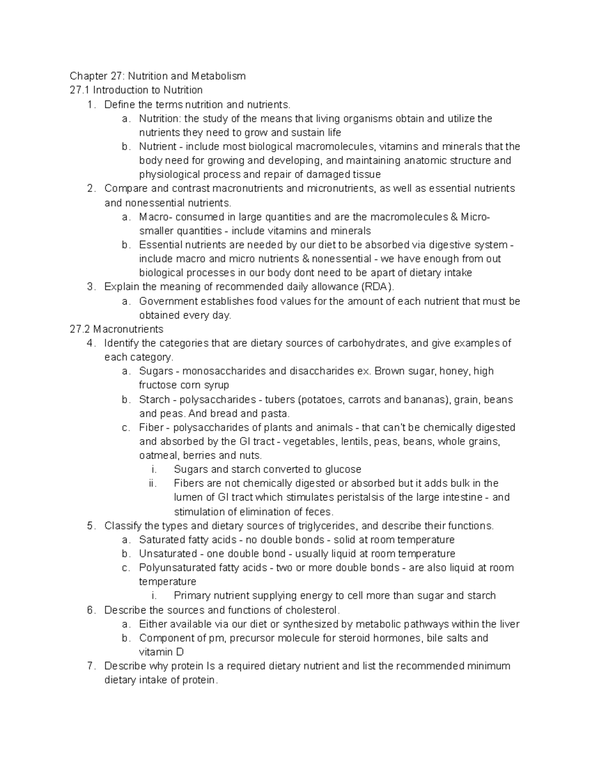 Chapter 27 Nutrition and Metabolism - Chapter 27: Nutrition and Metabolism 27 Introduction to ...