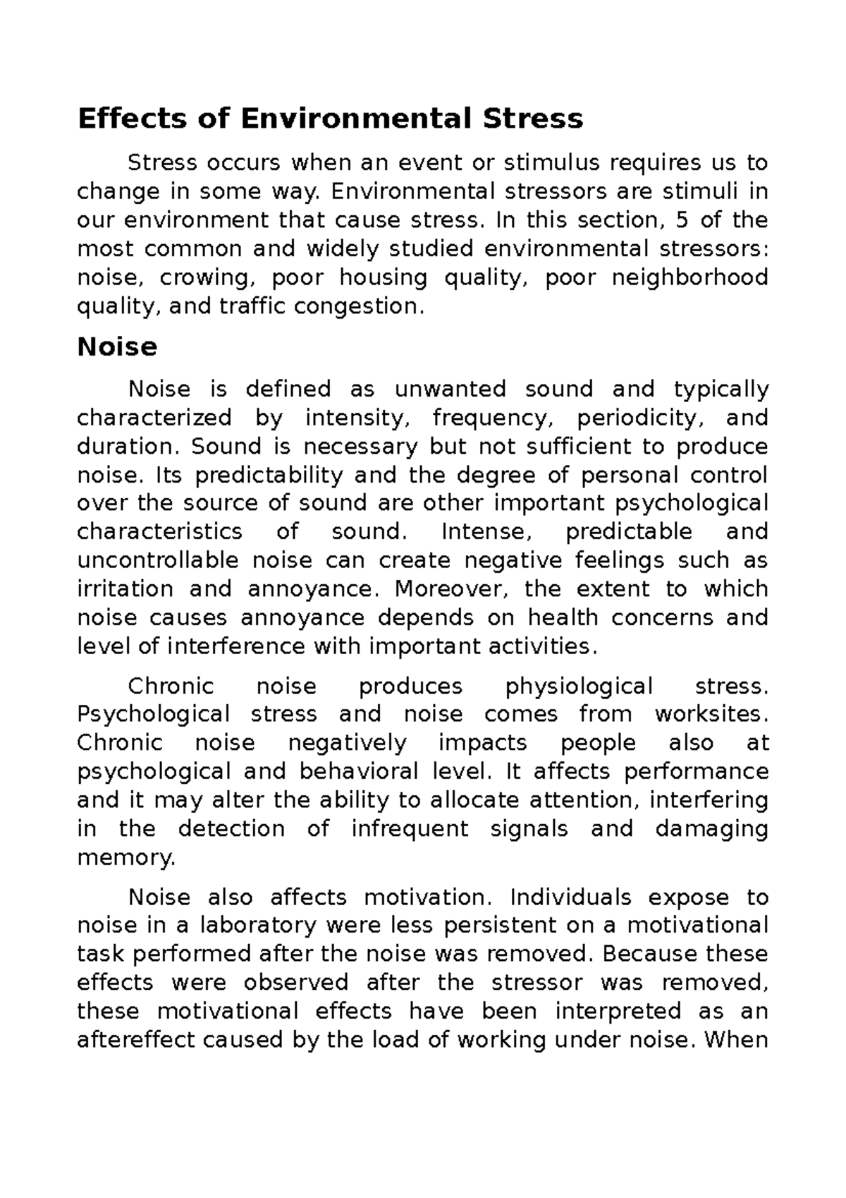 Effects of Environmental Stress - Effects of Environmental Stress ...