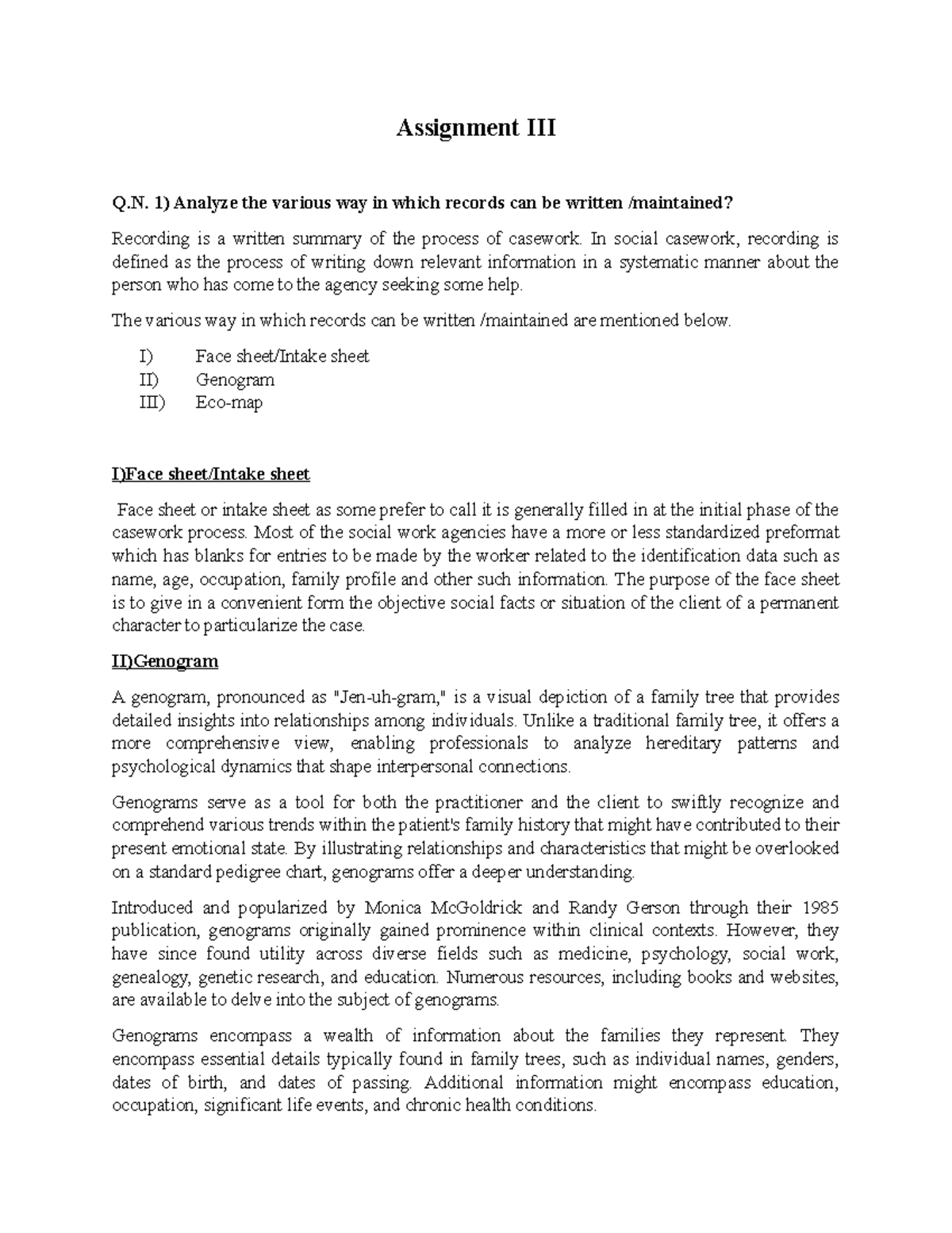 Assignment III FOR BSW PRACTICAL - Assignment III Q. 1) Analyze the ...