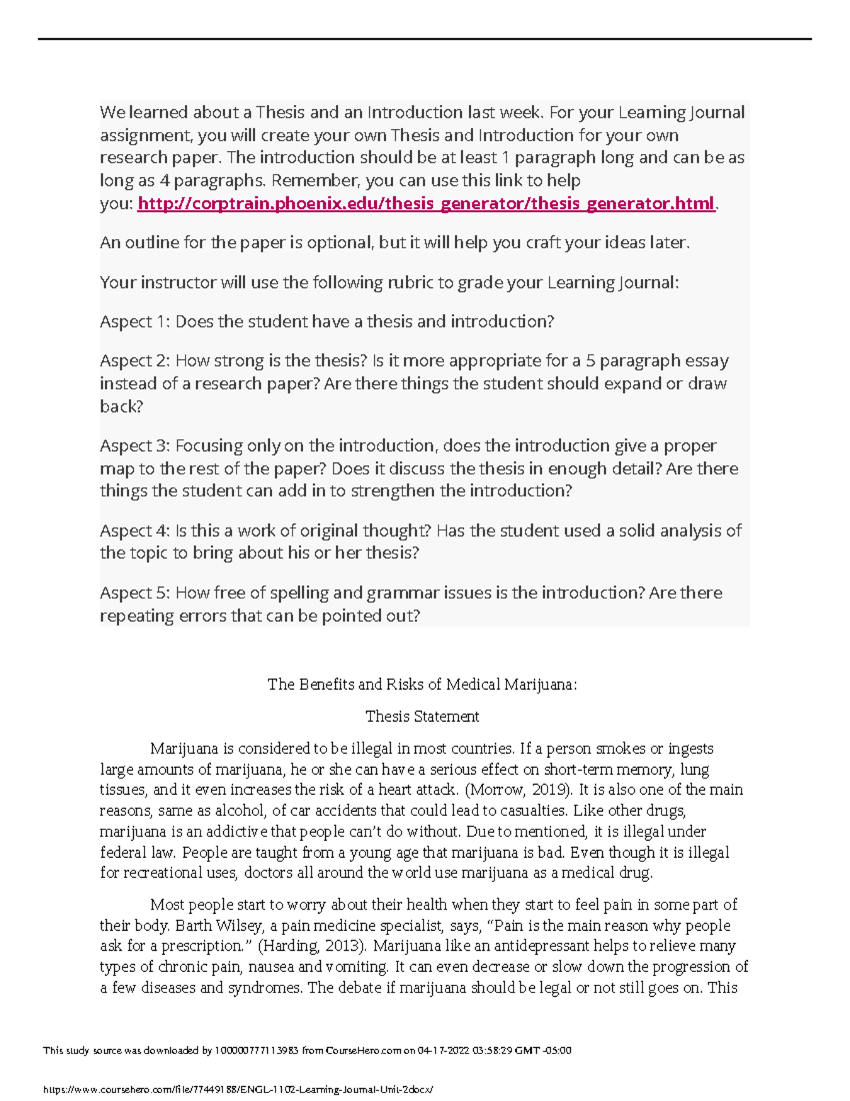 ENGL 1102 Learning Journal Unit 2 - We learned about a Thesis and an ...