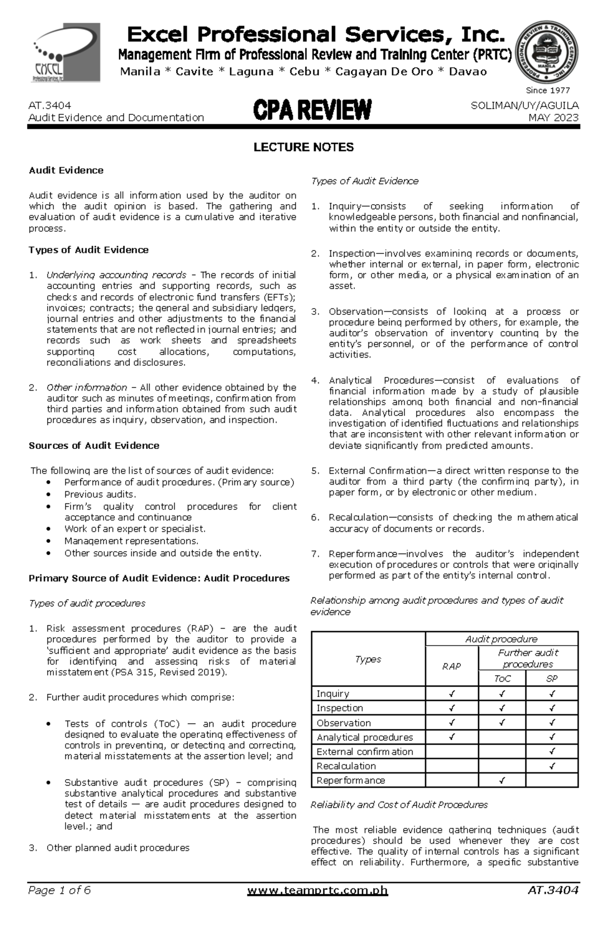AT - AT.3404_-_Audit_Evidence_and_Documentation - Manila * Cavite ...