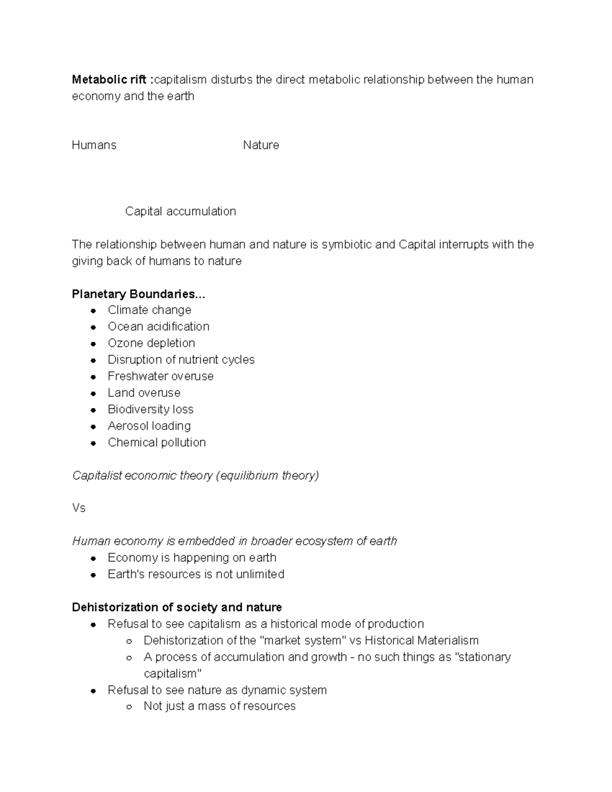 Ecological rift - Lecture notes 6 - Metabolic rift : capitalism ...