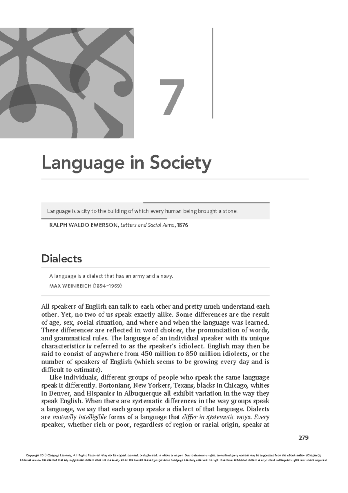 Fromkin 2014-an introduction to language - 7 Dialects A language is a dialect that has an army ...
