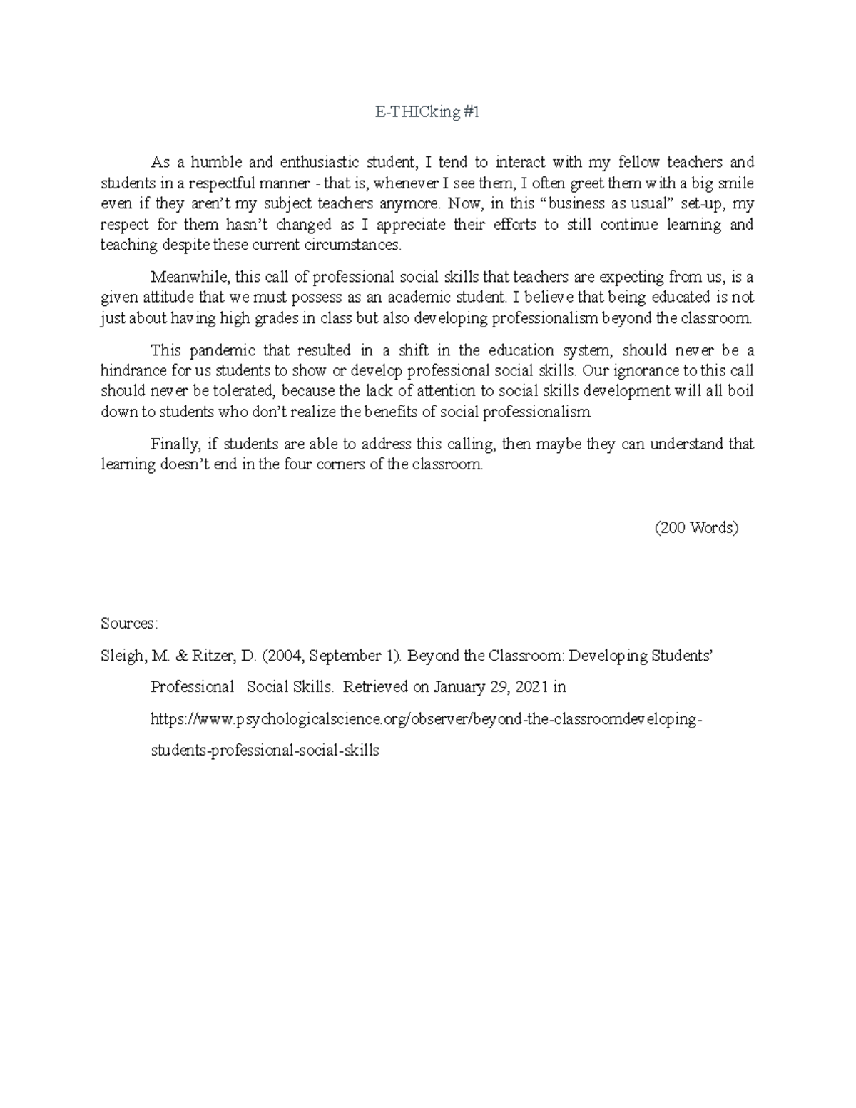 E- Thicking#1 - Grade: A - E-THICking # As a humble and enthusiastic ...