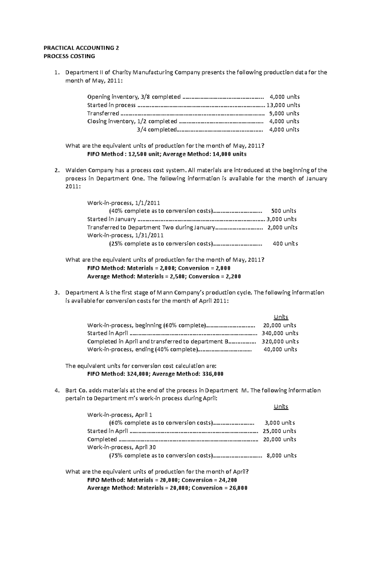 Pdfcoffee - Process costing - PRACTICAL ACCOUNTING 2 PROCESS COSTING Department II of Charity ...