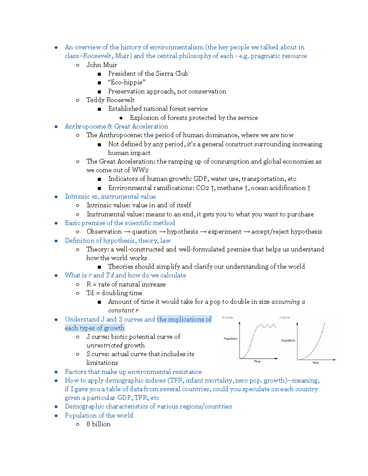 Exam 1 review - in class lecture points and major ideas compiled into ...