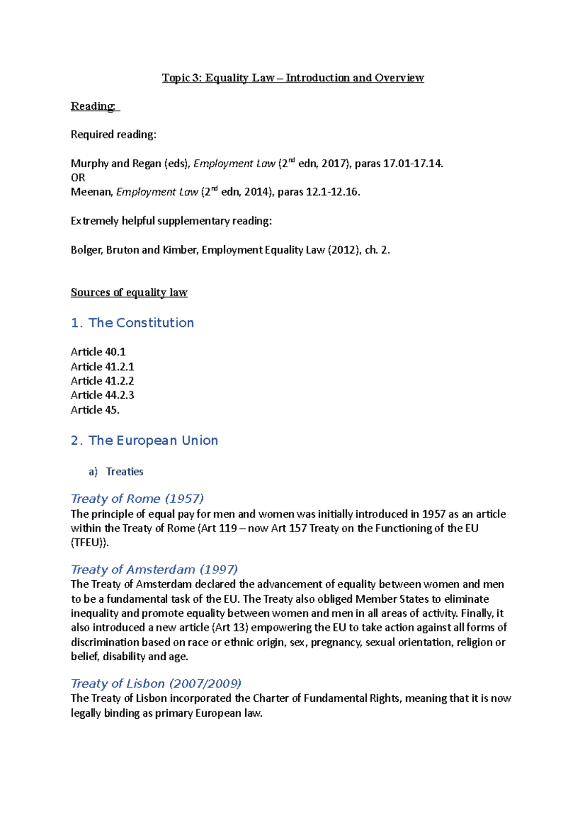 LW212 Topic 3 - Equality Law class notes 2021 - Topic 3: Equality Law ...