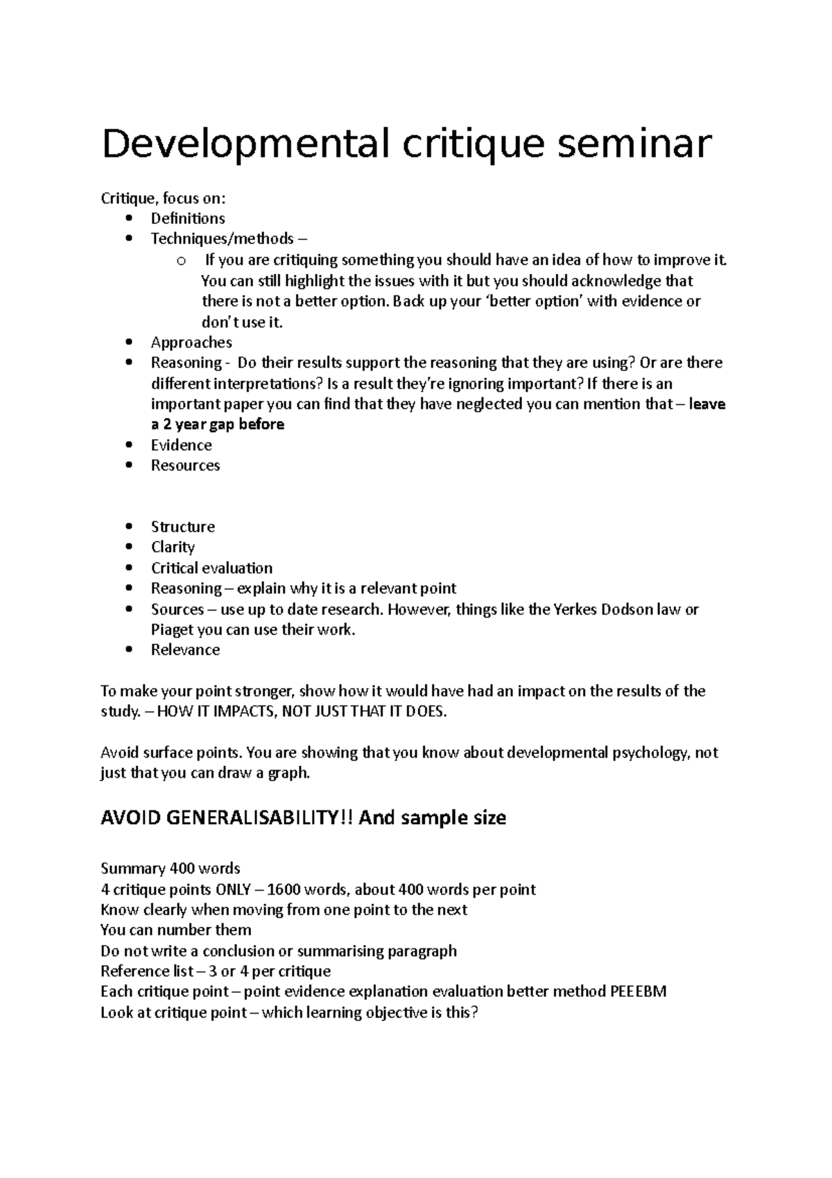 Developmental critique seminar - Developmental critique seminar ...