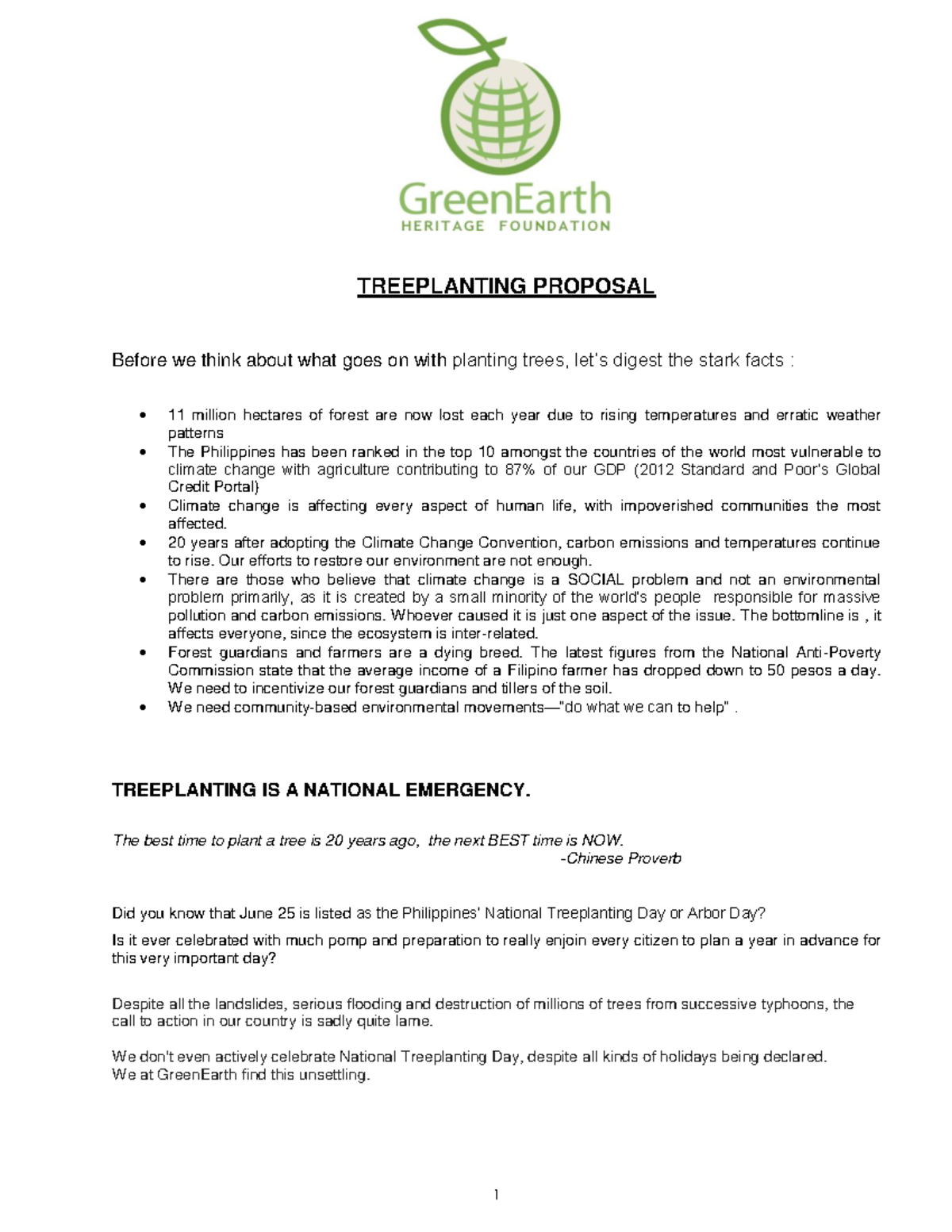 2019 Tree Planting Proposal Green Earth Heritage Foundation - TREEPLANTING PROPOSAL Before we ...