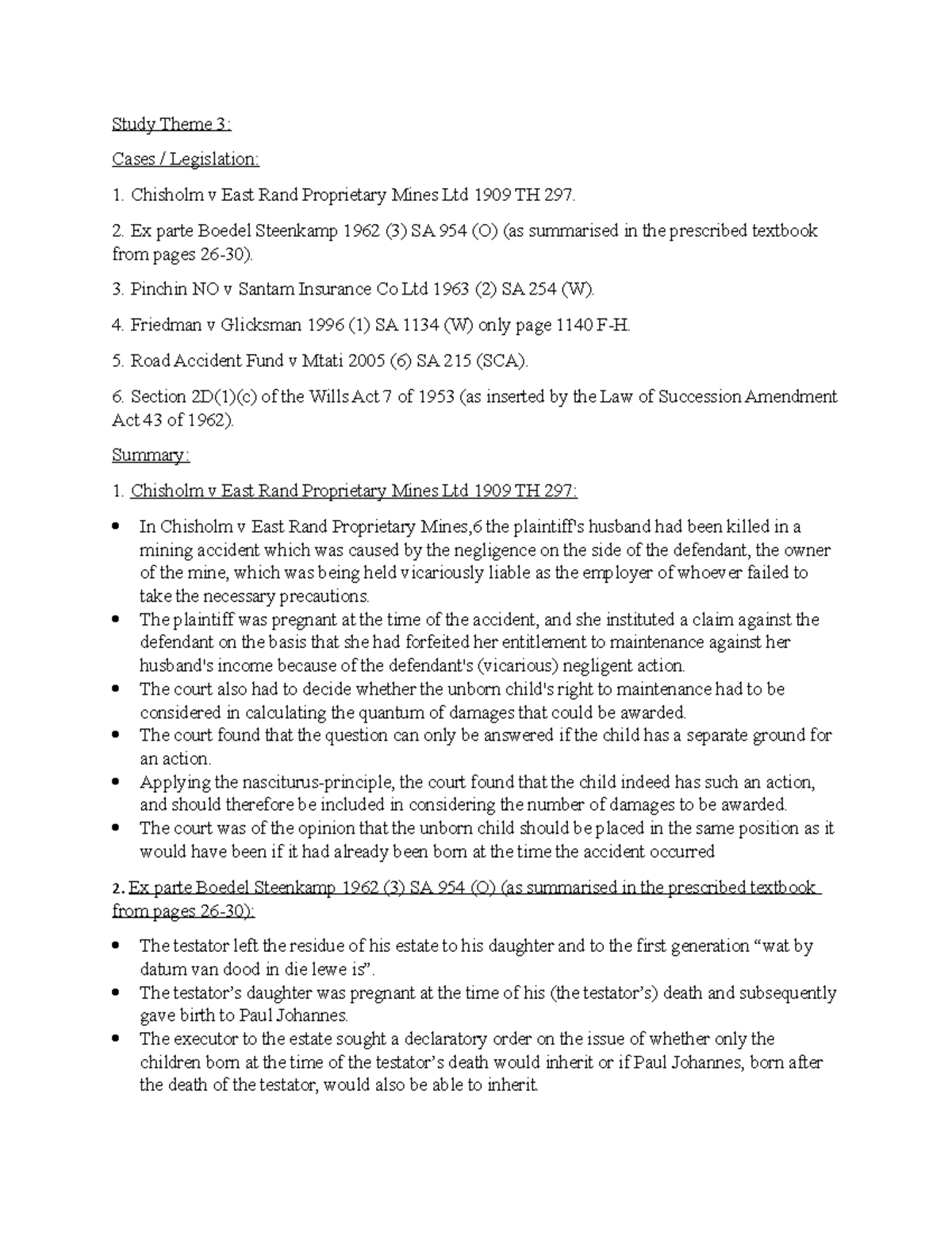 Document 100[1014] - ... - Study Theme 3: Cases / Legislation: Chisholm v East Rand Proprietary ...