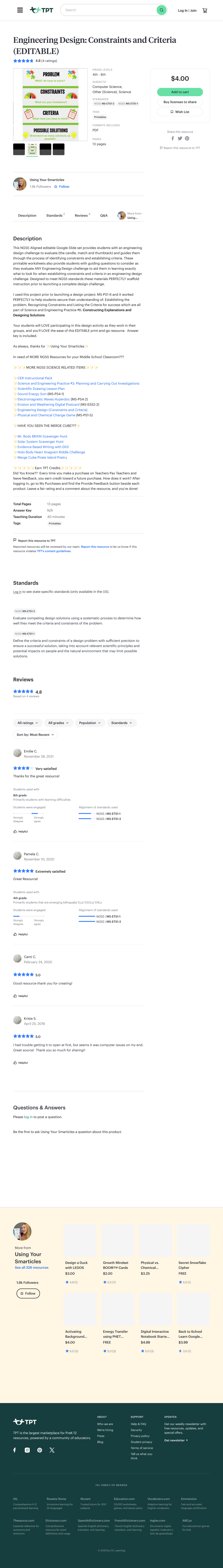 Engineering Design Constraints and Criteria ( Editable) TPT ...
