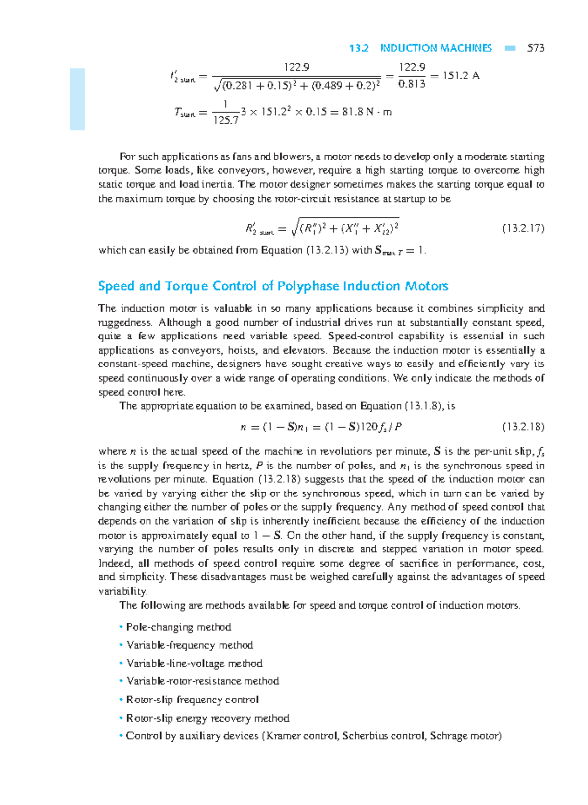 Electrical IMP Notes-58 - 13 INDUCTION MACHINES 573 I 2 start′ = 122. 9 ...