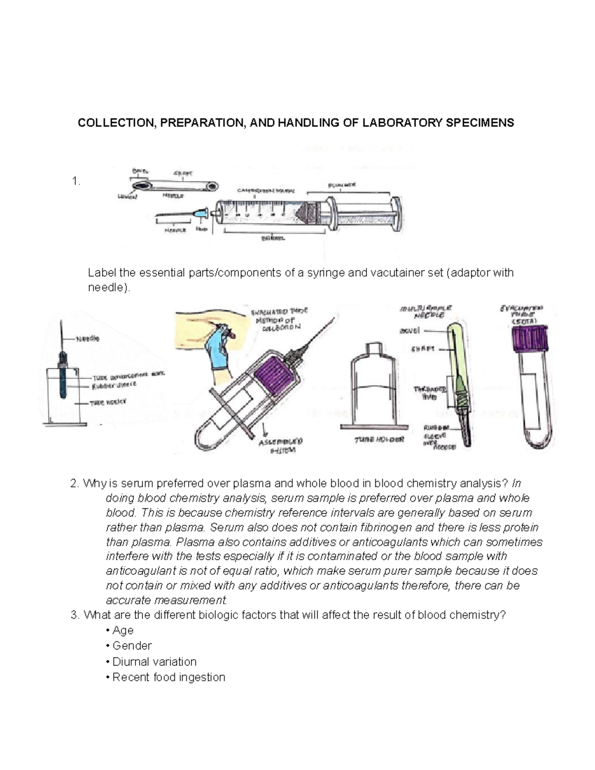 Sample Collection Activity 3 CLIN CHEM - COLLECTION, PREPARATION, AND ...