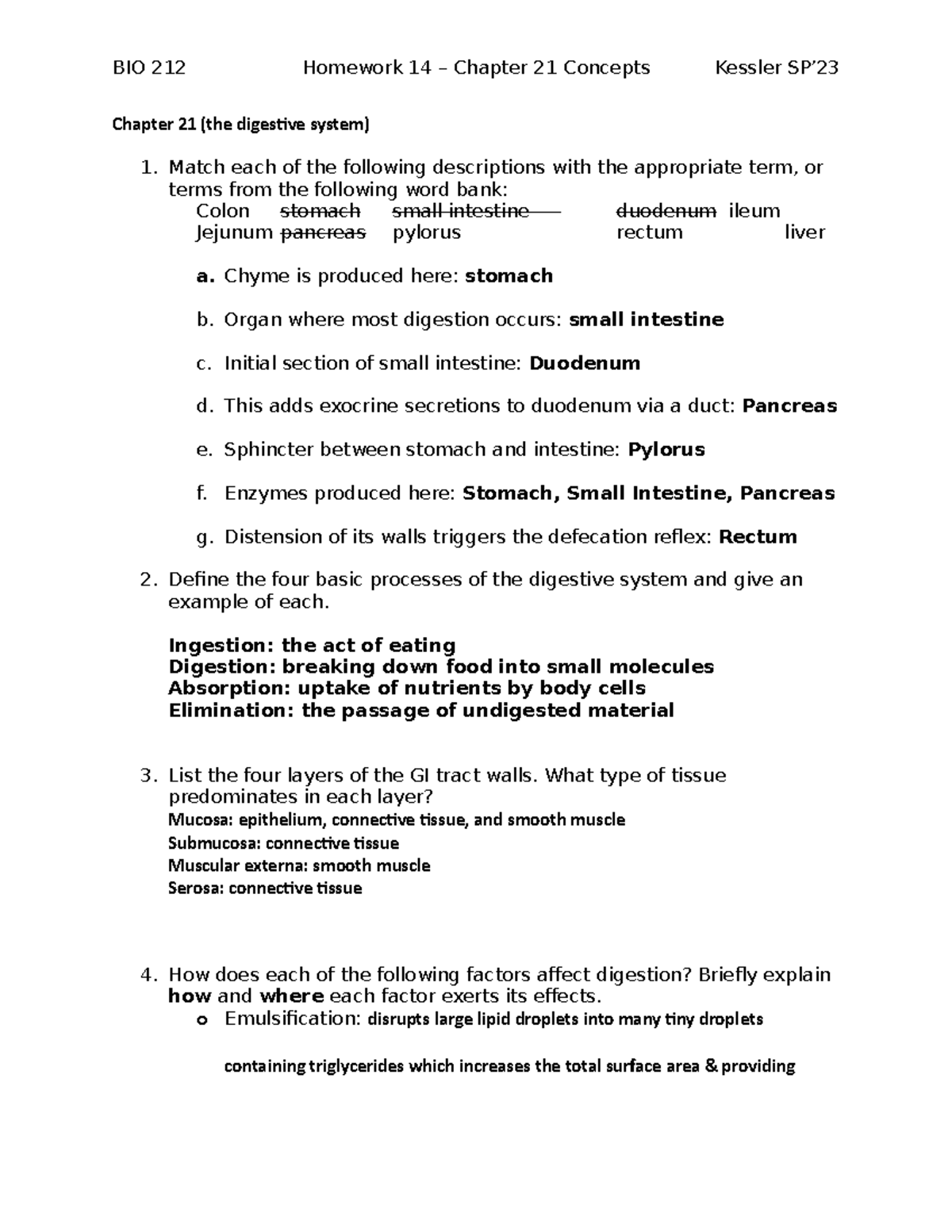 Homework 14 - BIO 212 Homework 14 – Chapter 21 Concepts Kessler SP ...