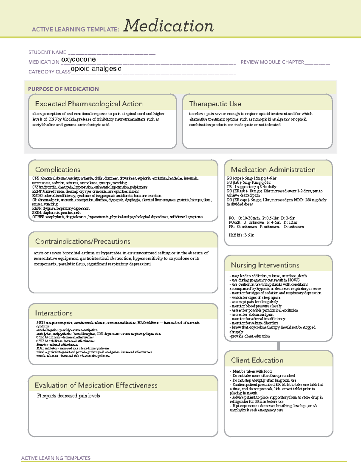 Oxycodone med temp - med tmp - ACTIVE LEARNING TEMPLATES Medication ...