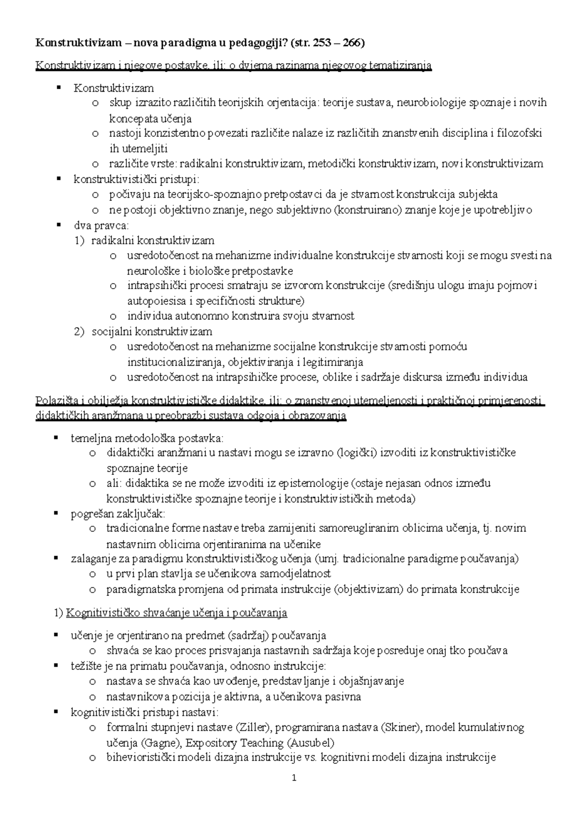 Skripta - Summary Didaktika (Nm) - Konstruktivizam – nova paradigma u pedagogiji? (str. 253 ...