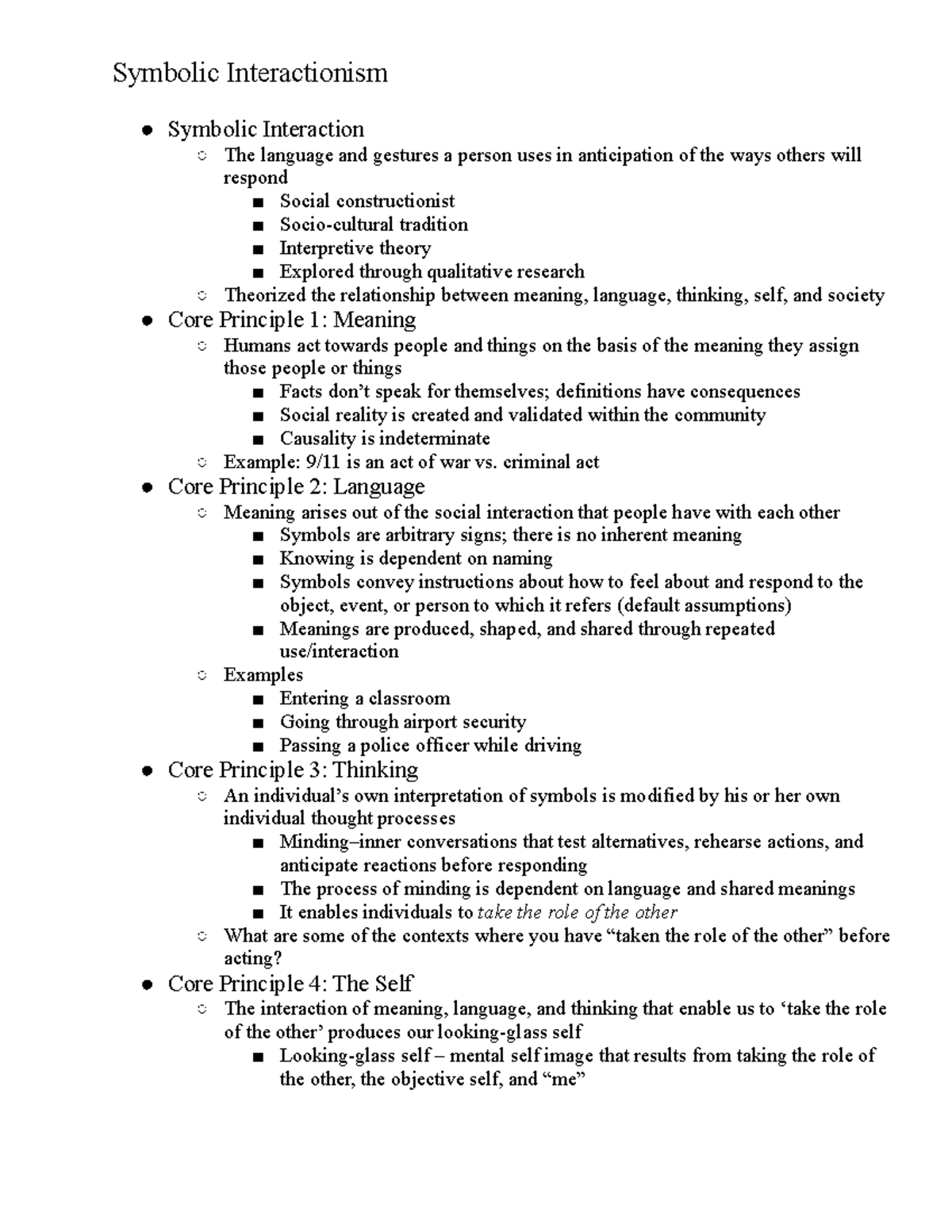 Comm 2020 Lecture Notes Chapter 5 - Symbolic Interactionism Symbolic ...