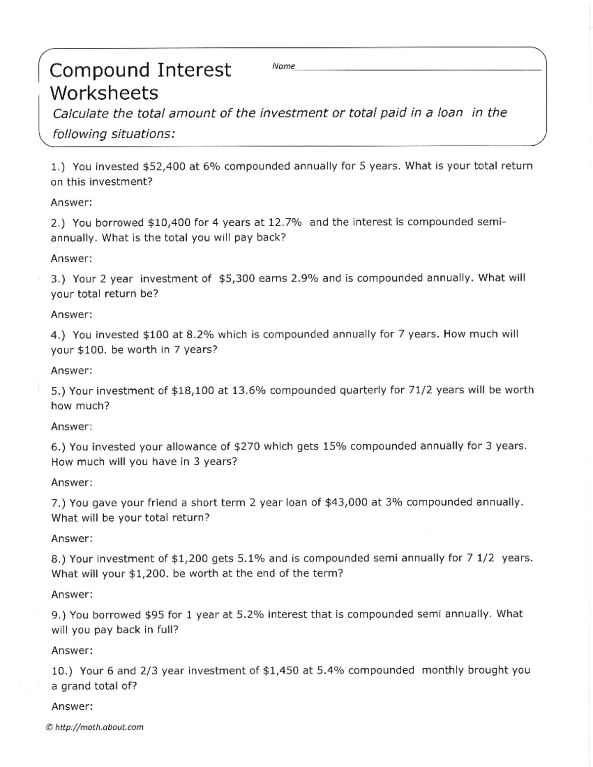 Compound Interest Worksheet - Studocu