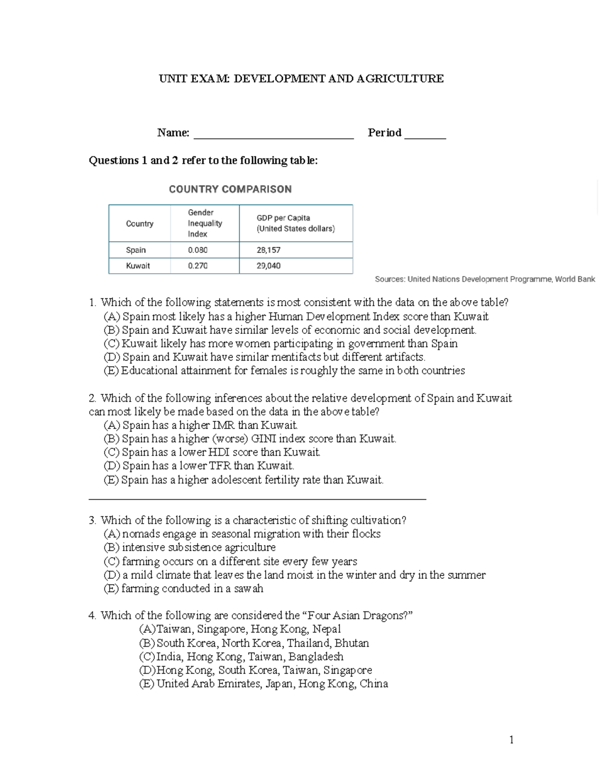 Unit 4 Exam - Development Agriculture - UNIT EXAM: DEVELOPMENT AND ...