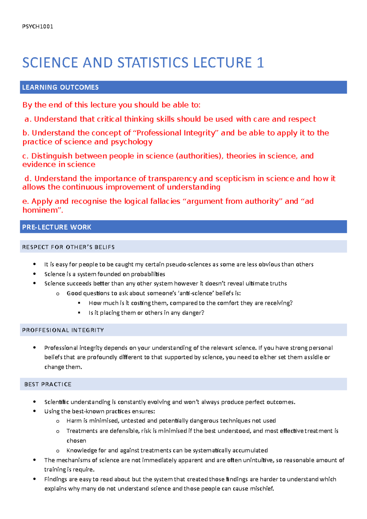 Science and statistics lecture 1 - SCIENCE AND STATISTICS LECTURE 1 ...
