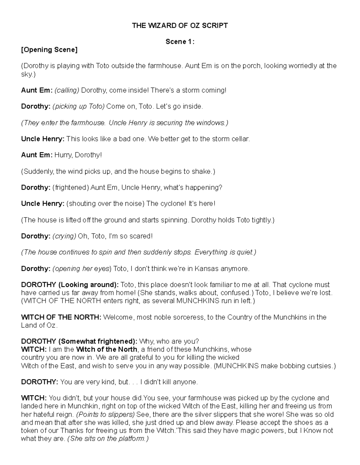 THE Wizard OF OZ Script - THE WIZARD OF OZ SCRIPT Scene 1: [Opening ...