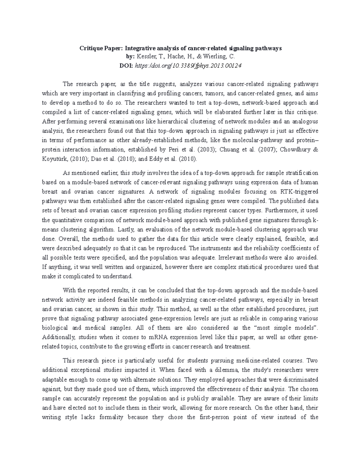 Journal paper discussion on signaling pathways - Critique Paper ...