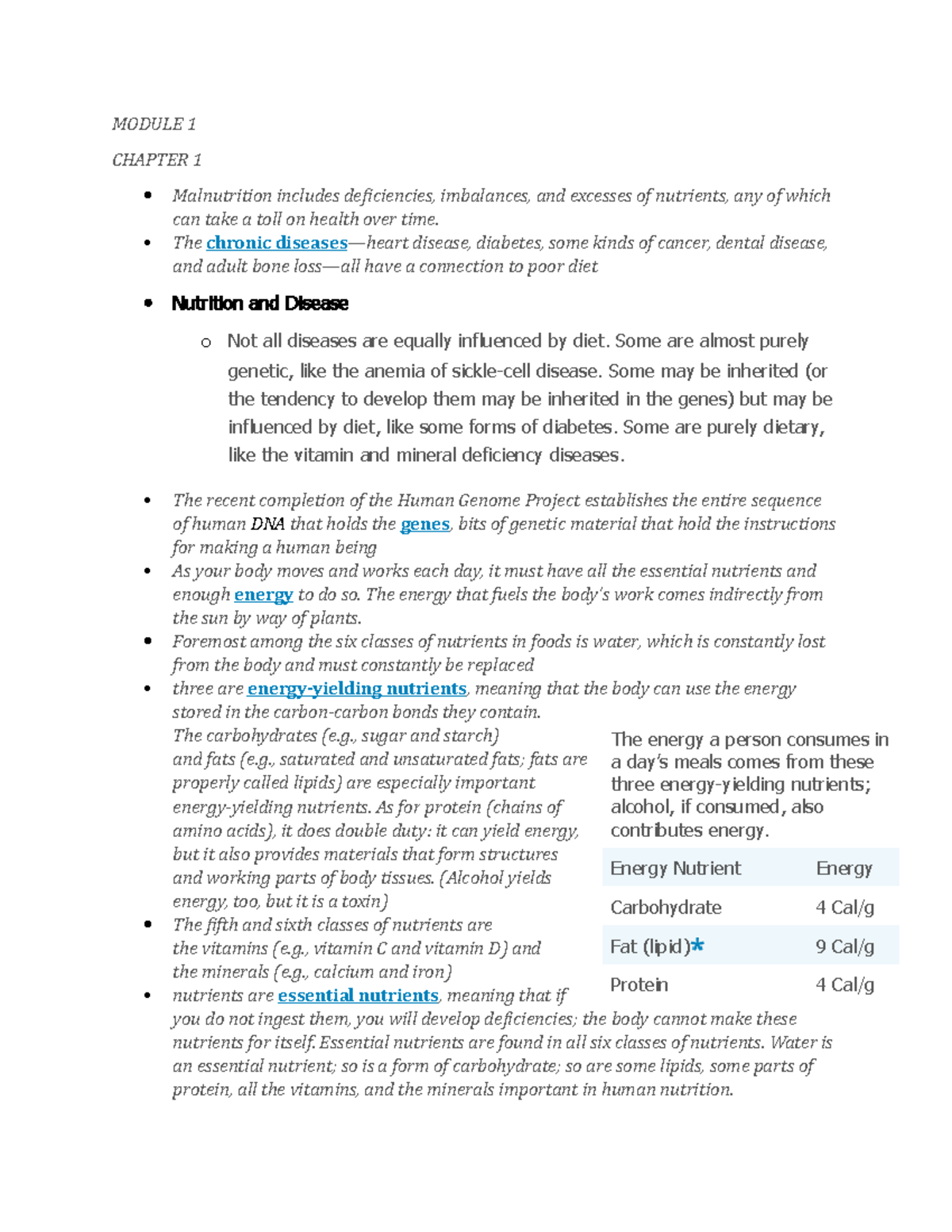 Module 1 - NUTRITION - MODULE 1 CHAPTER 1 Malnutrition includes ...