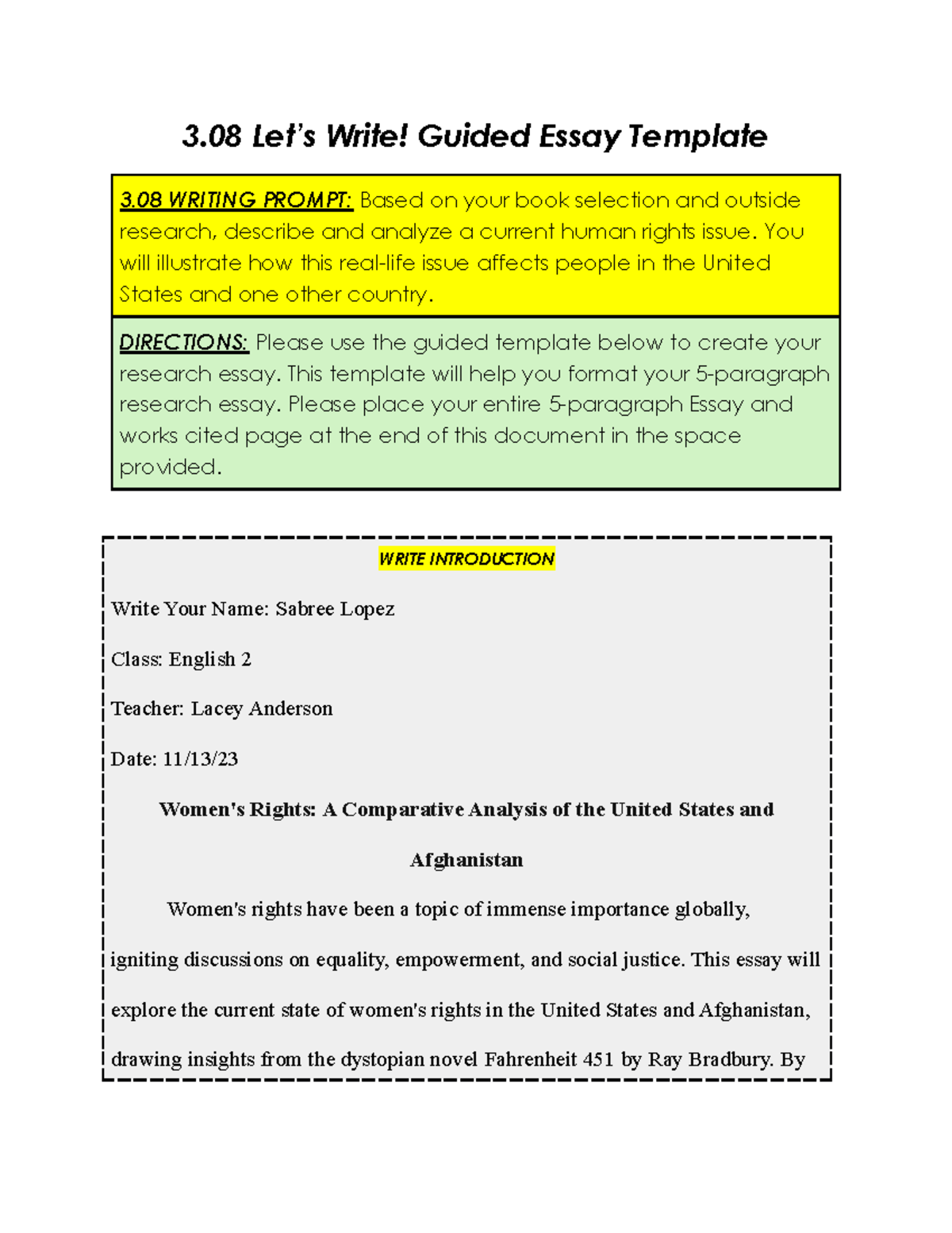 Guided Essay Help 3.08 Let's Write Template - 3 Let’s Write! Guided ...