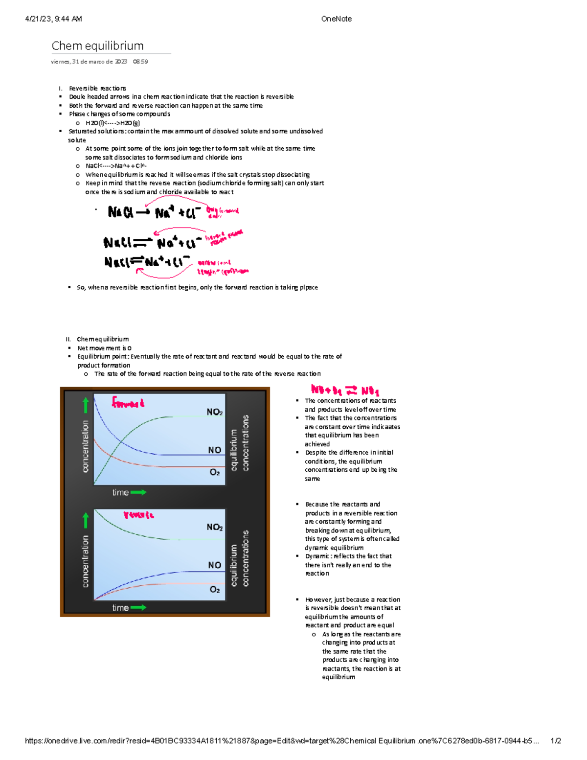 Chemical Equilibrium - 4/21/23, 9:44 AM OneNote - Studocu