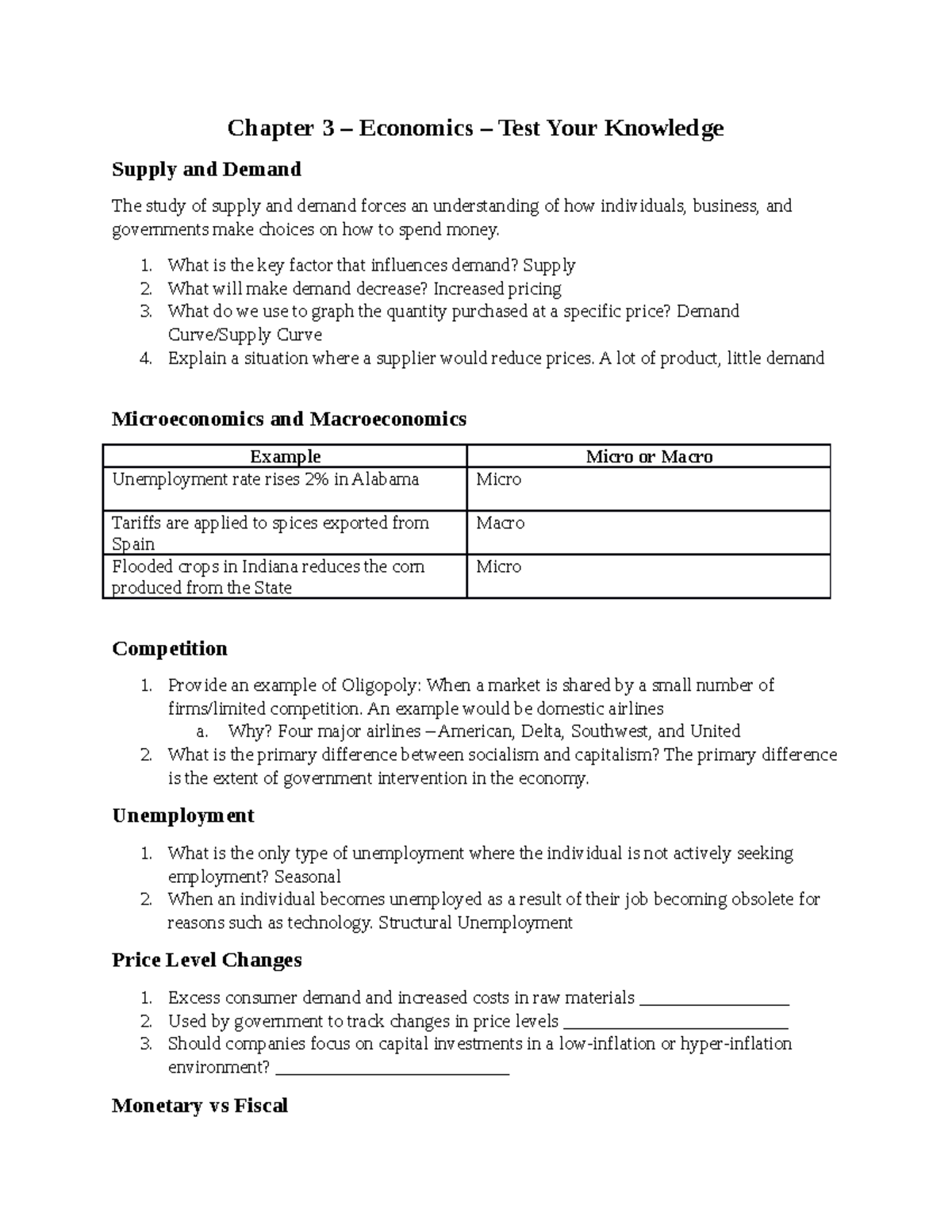C201 Study Guide - Courswqoek - Chapter 3 – Economics – Test Your ...