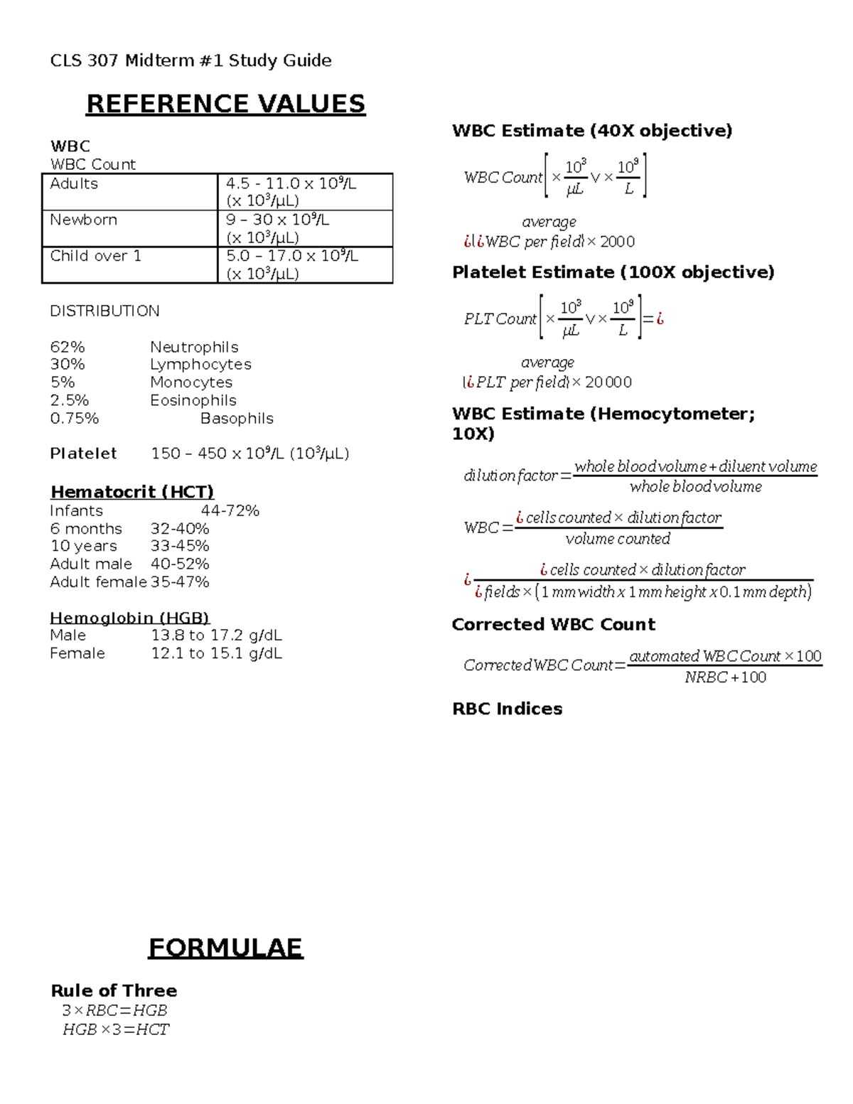 CLS 307 Midterm #1 Study Guide - CLS 307 Midterm Study Guide REFERENCE ...